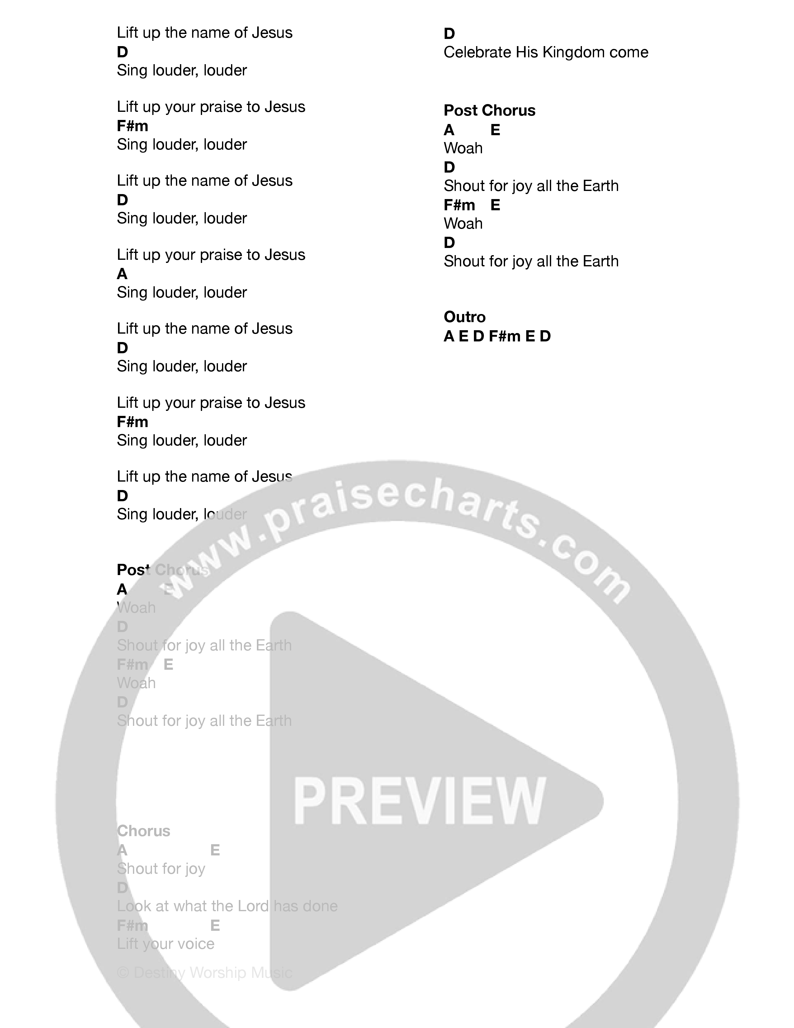 Shout For Joy (Live) Chords PDF (Destiny Worship Music) - PraiseCharts