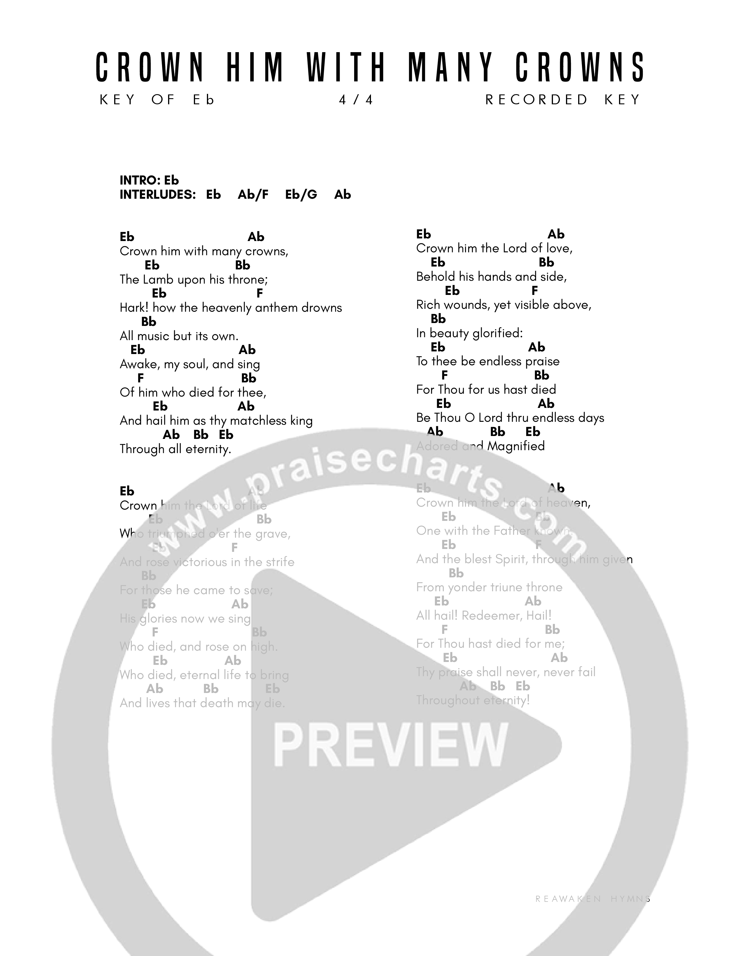 Crown Him With Many Crowns Chords PDF (Reawaken Hymns) - PraiseCharts
