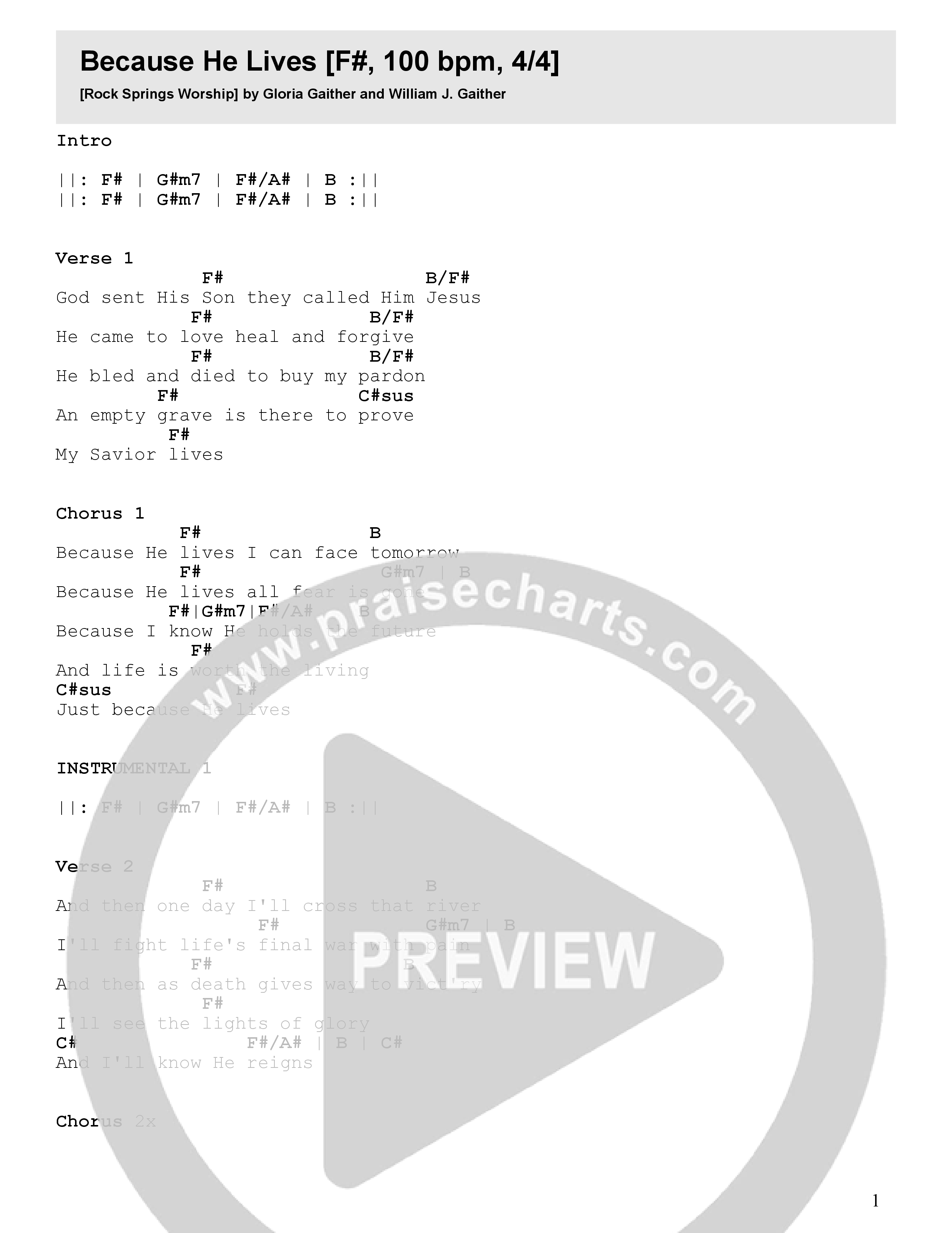 Because He Lives Chords PDF (Rock Springs Worship / Arr. Matt Summers ...