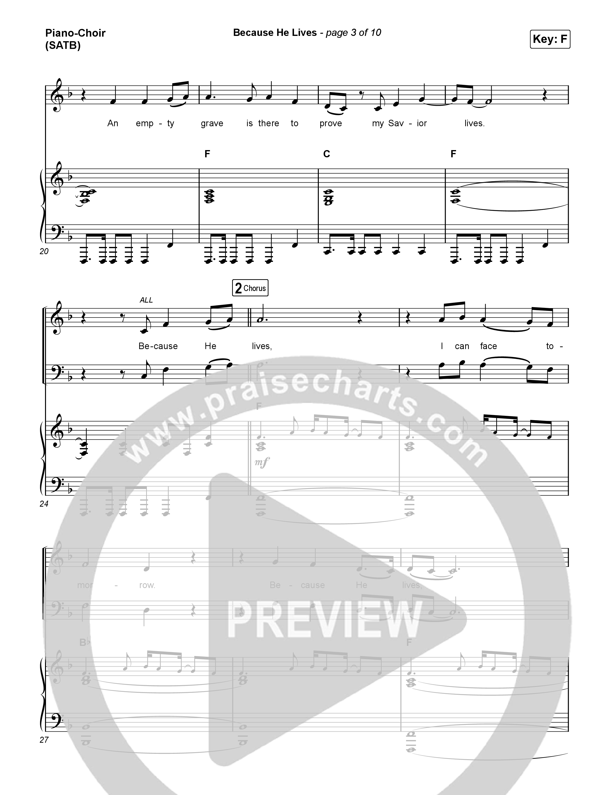 Because He Lives Sheet Music PDF (Rock Springs Worship / Arr. Matt ...