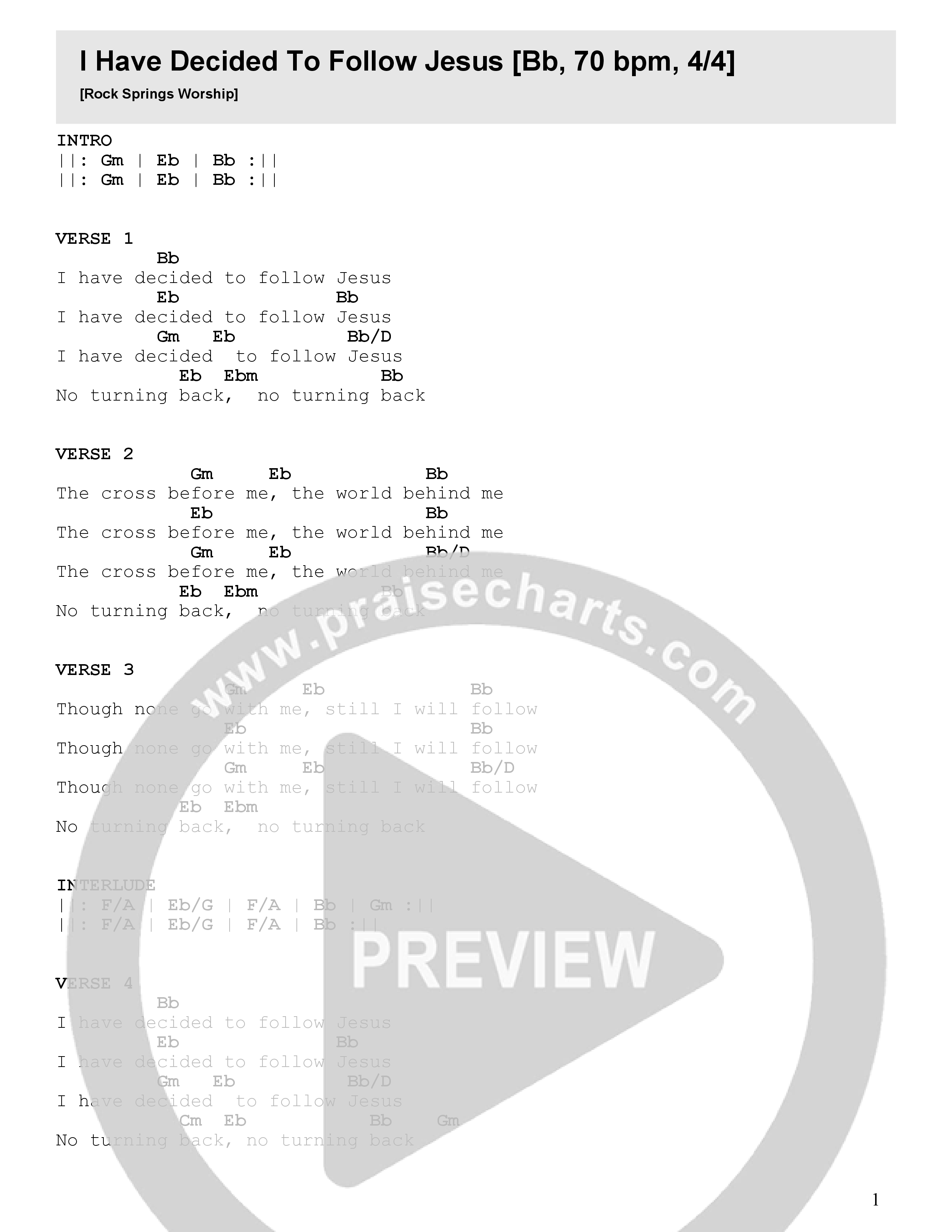 I Have Decided To Follow Jesus Chords PDF (Rock Springs Worship / Arr ...