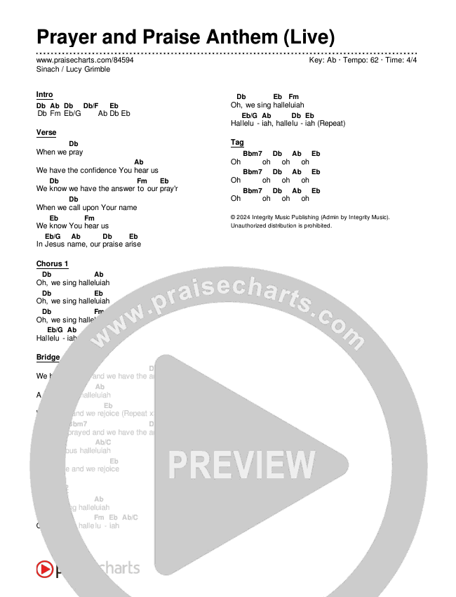 Prayer and Praise Anthem (Live) Chords PDF (Sinach / Lucy Grimble ...