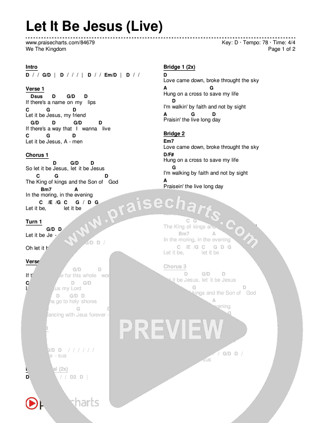Let It Be Jesus (Live) Chords PDF (We The Kingdom) - PraiseCharts