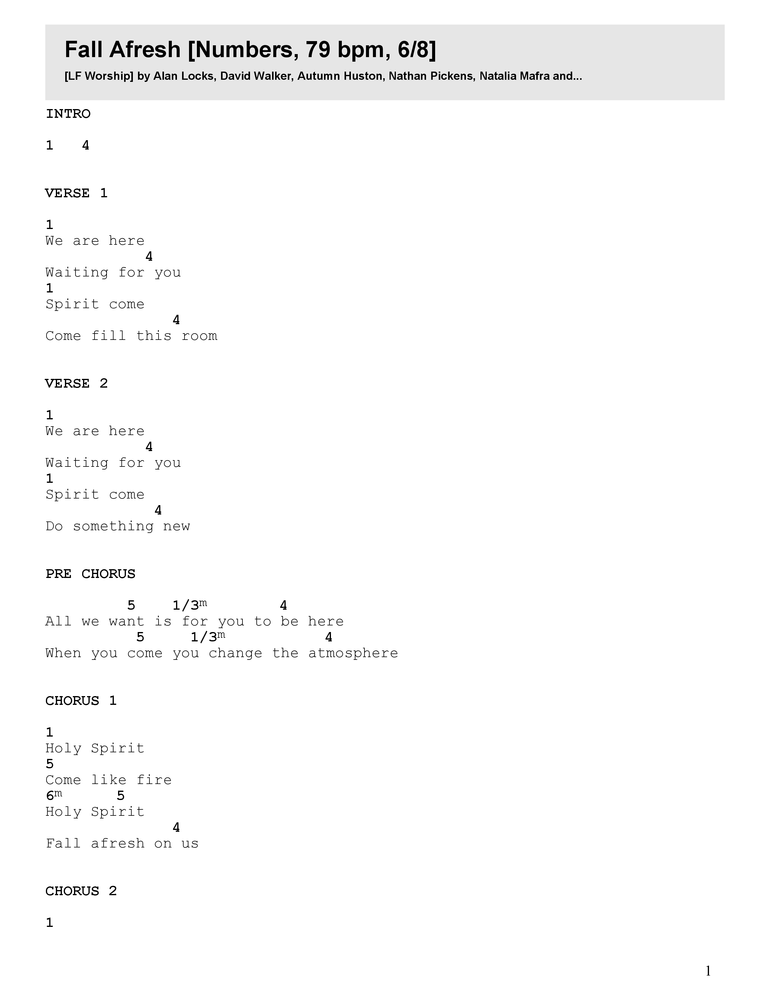 Fall Afresh (Live) Chords PDF (LF Worship) - PraiseCharts