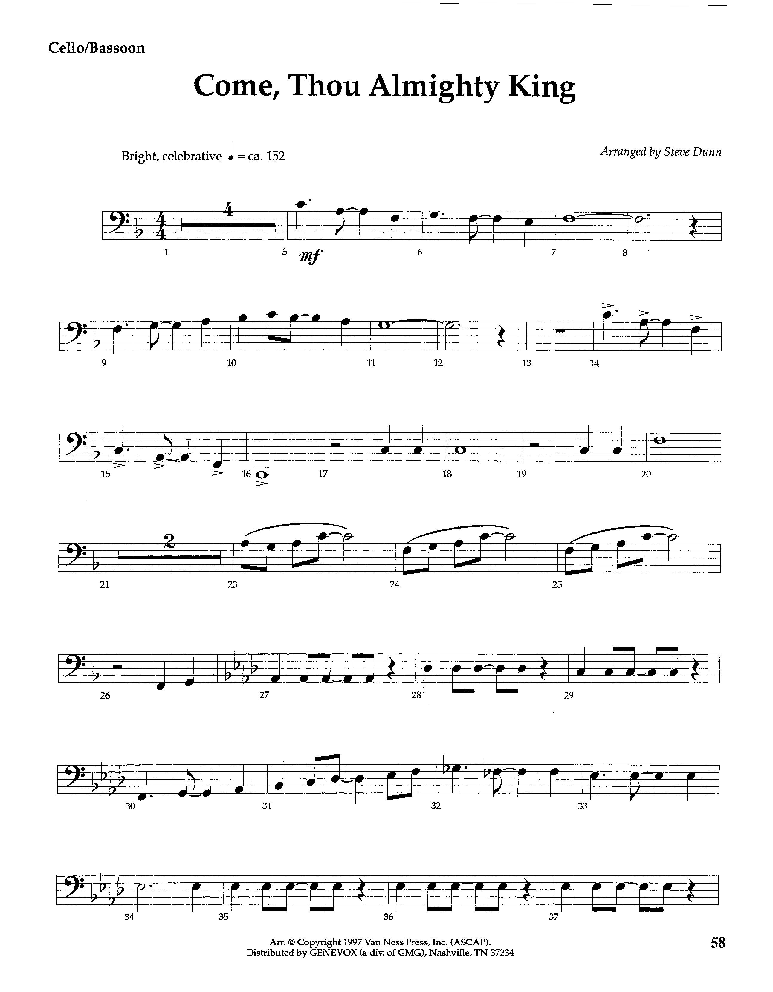 Come Thou Almighty King (Instrumental) Cello Sheet Music PDF (Lifeway ...