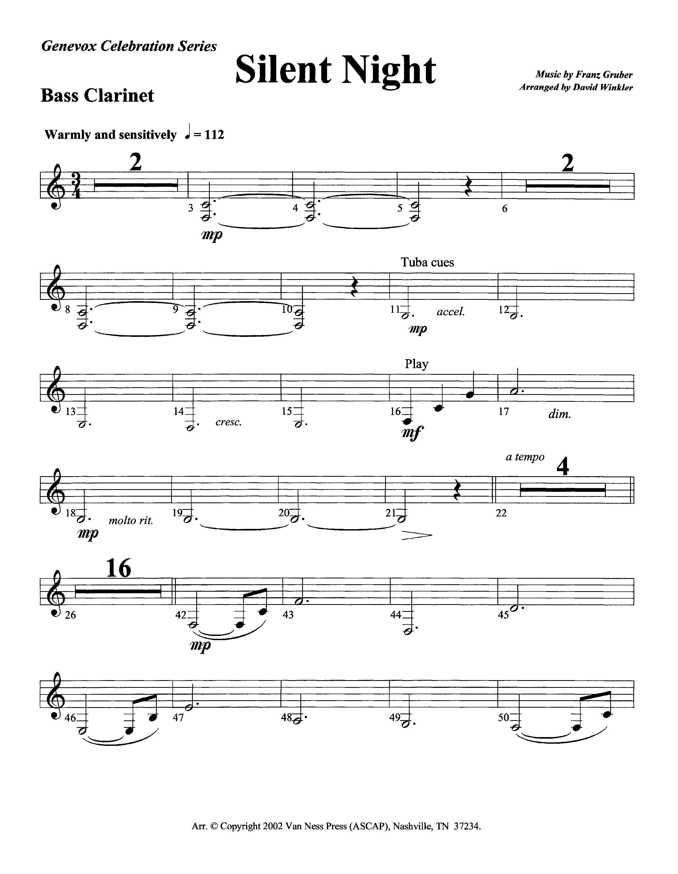 Silent Night (Instrumental) Bass ClarinetSheet Music PDF (Lifeway ...
