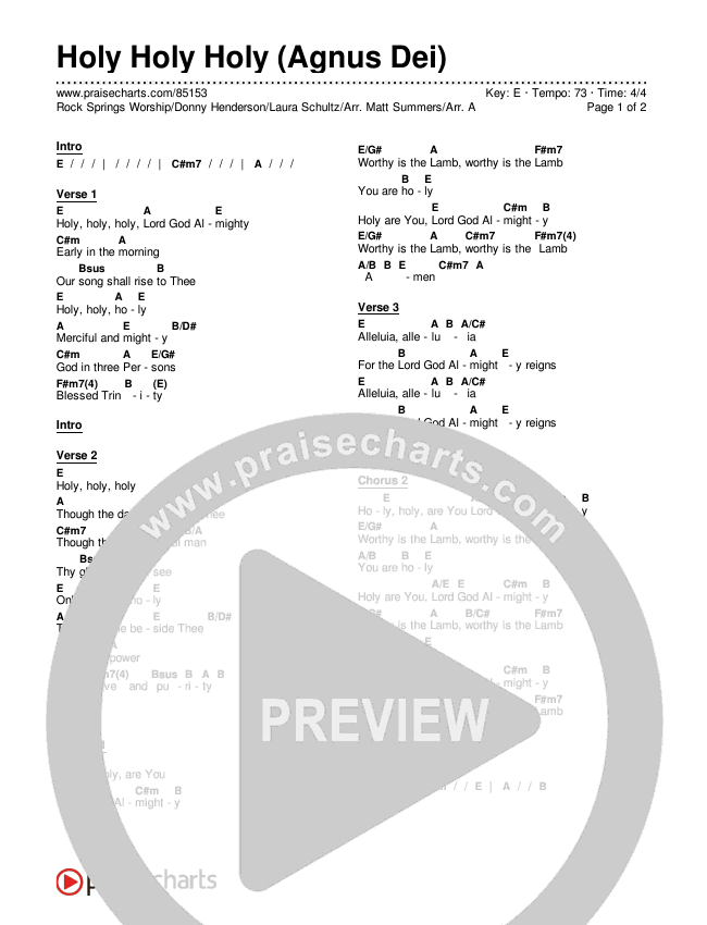 Holy Holy Holy (Agnus Dei) Chords PDF (Rock Springs Worship / Donny Henderson / Laura Schultz ...