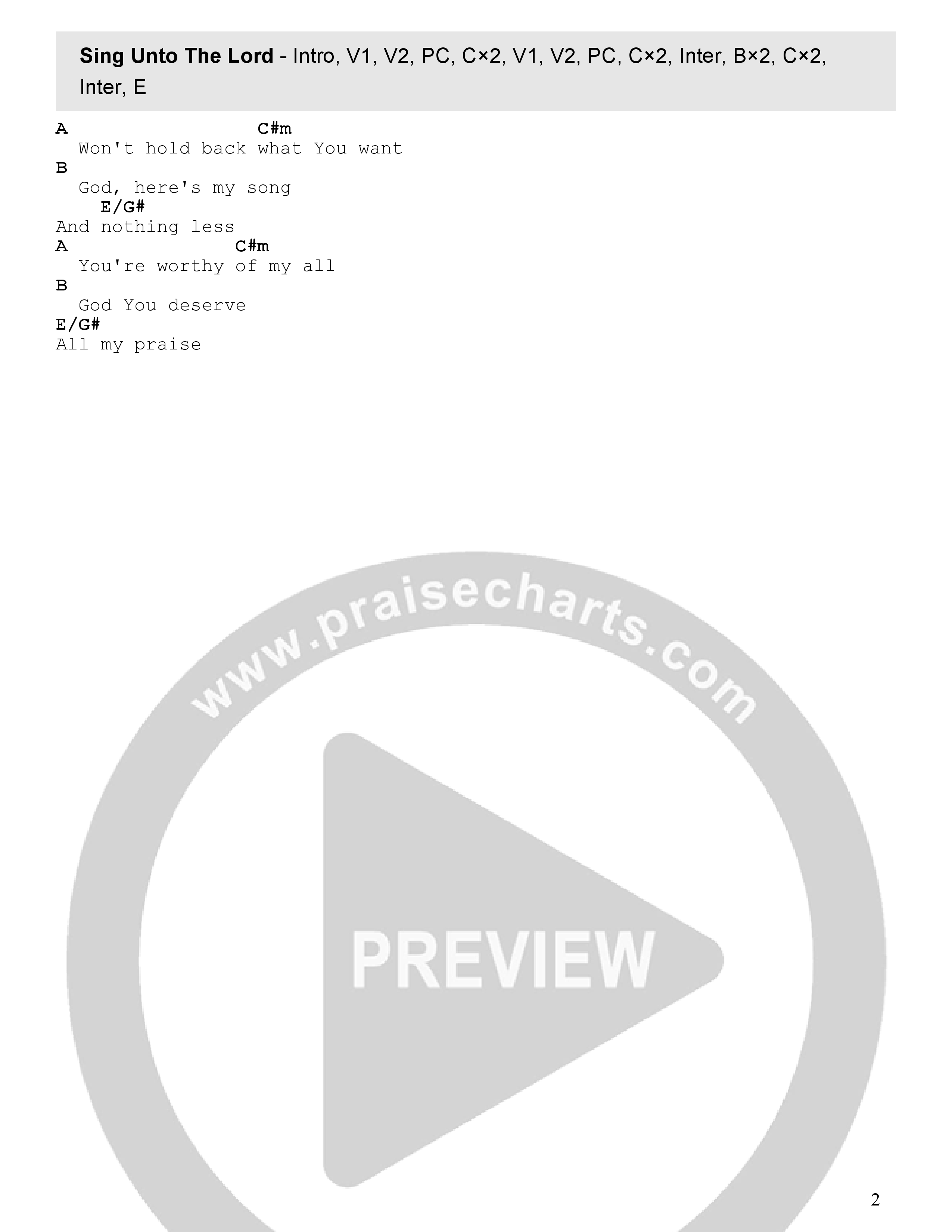 Sing Unto The Lord Chords PDF (Faith Worship Arts) - PraiseCharts