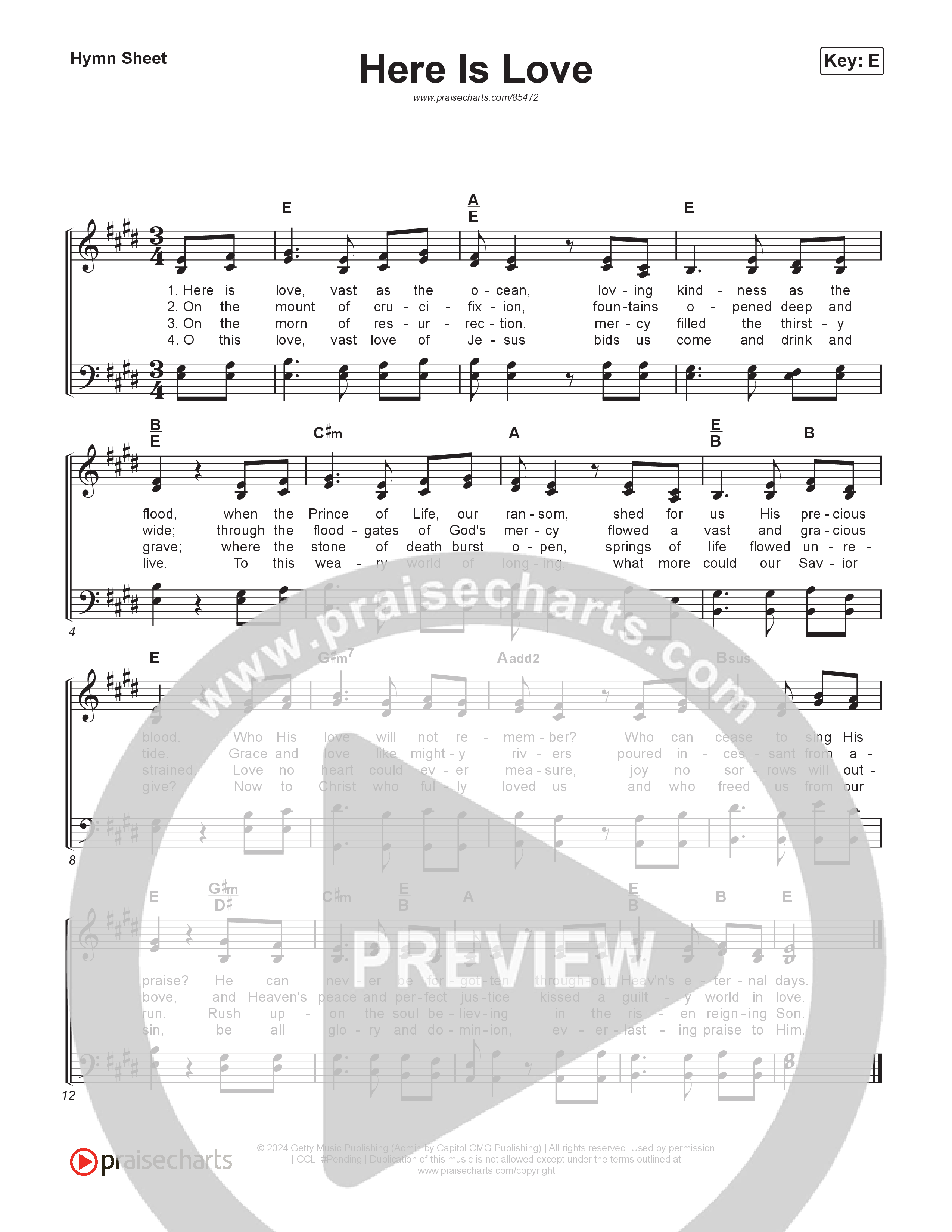Here Is Love Vast As The Ocean (Everlasting Praise) Hymn Sheet (Keith ...