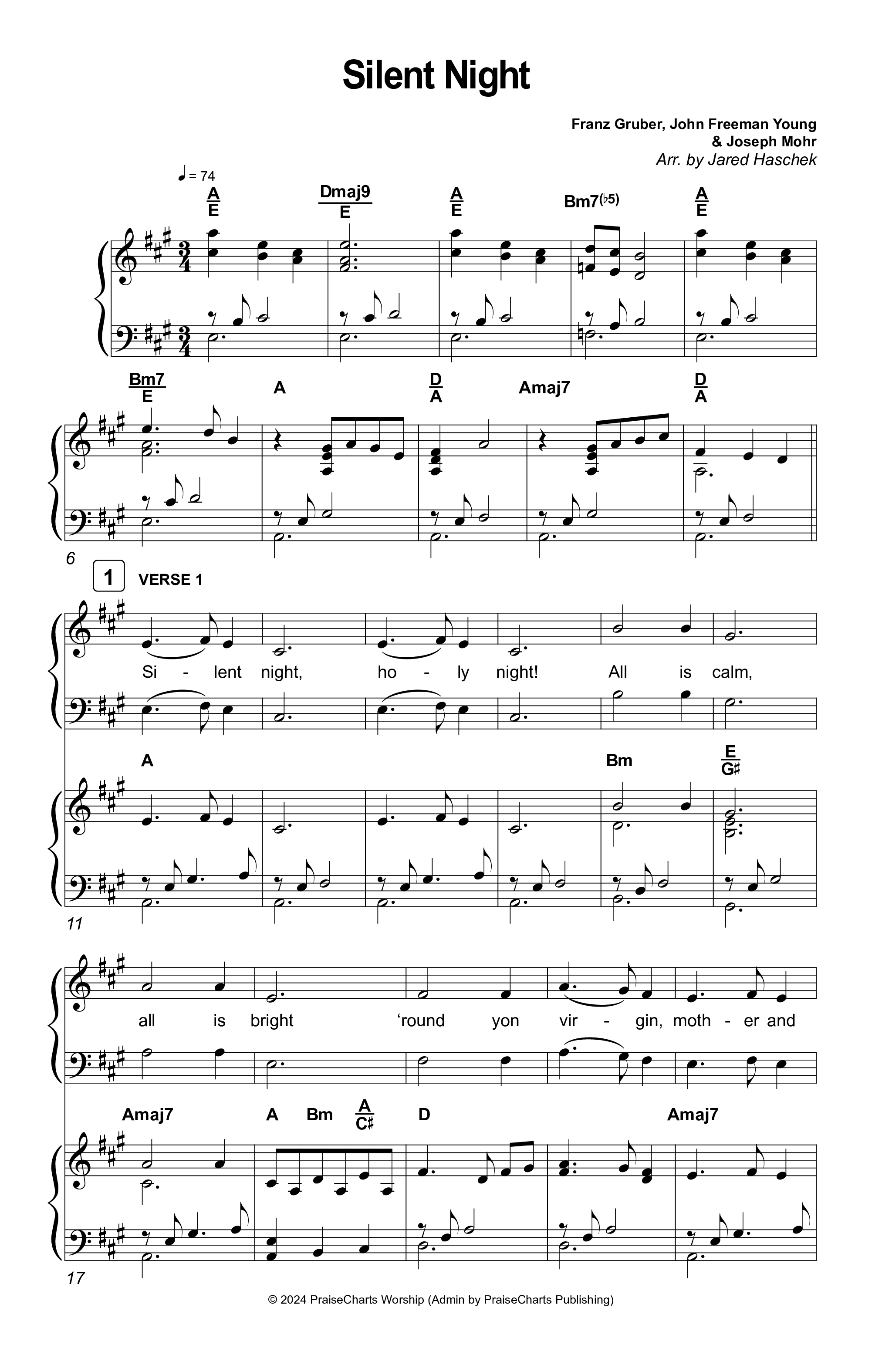 Silent Night Octavo Sheet Music PDF (Museum Of The Bible / Arr. Jared Haschek) - PraiseCharts