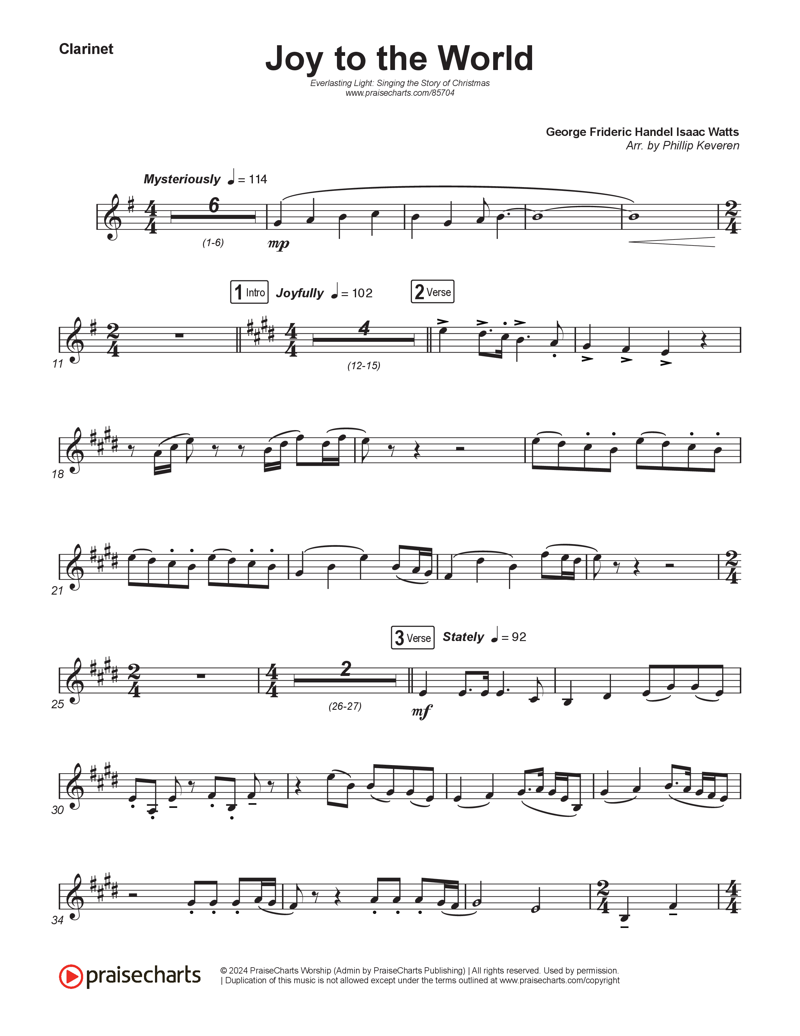 Joy To The World Clarinet Sheet Music PDF (Museum Of The Bible / Arr ...