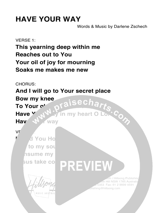 Have Your Way Sheet Music (Hillsong Worship) - PraiseCharts