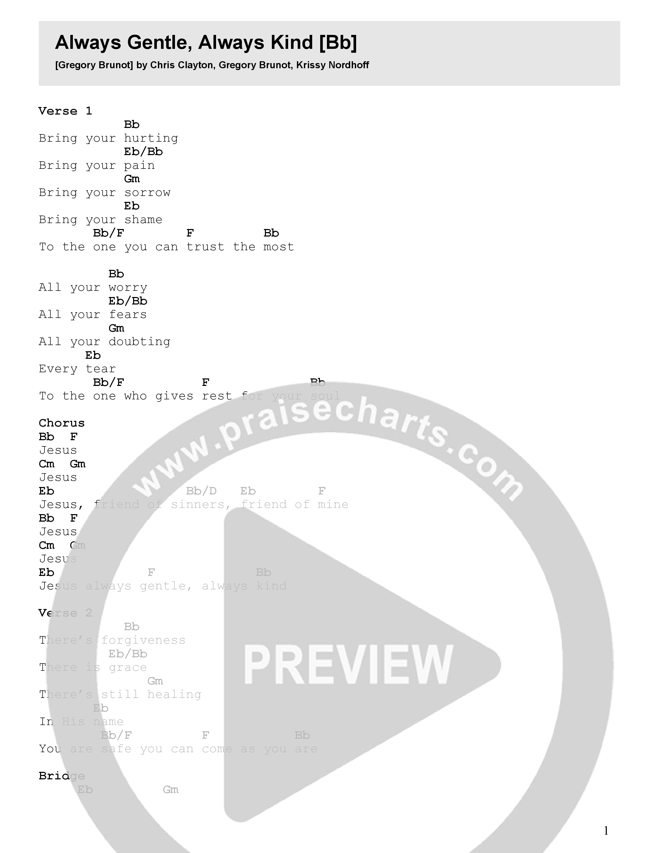 Always Gentle Always Kind Chords PDF (Gregory Brunot) - PraiseCharts