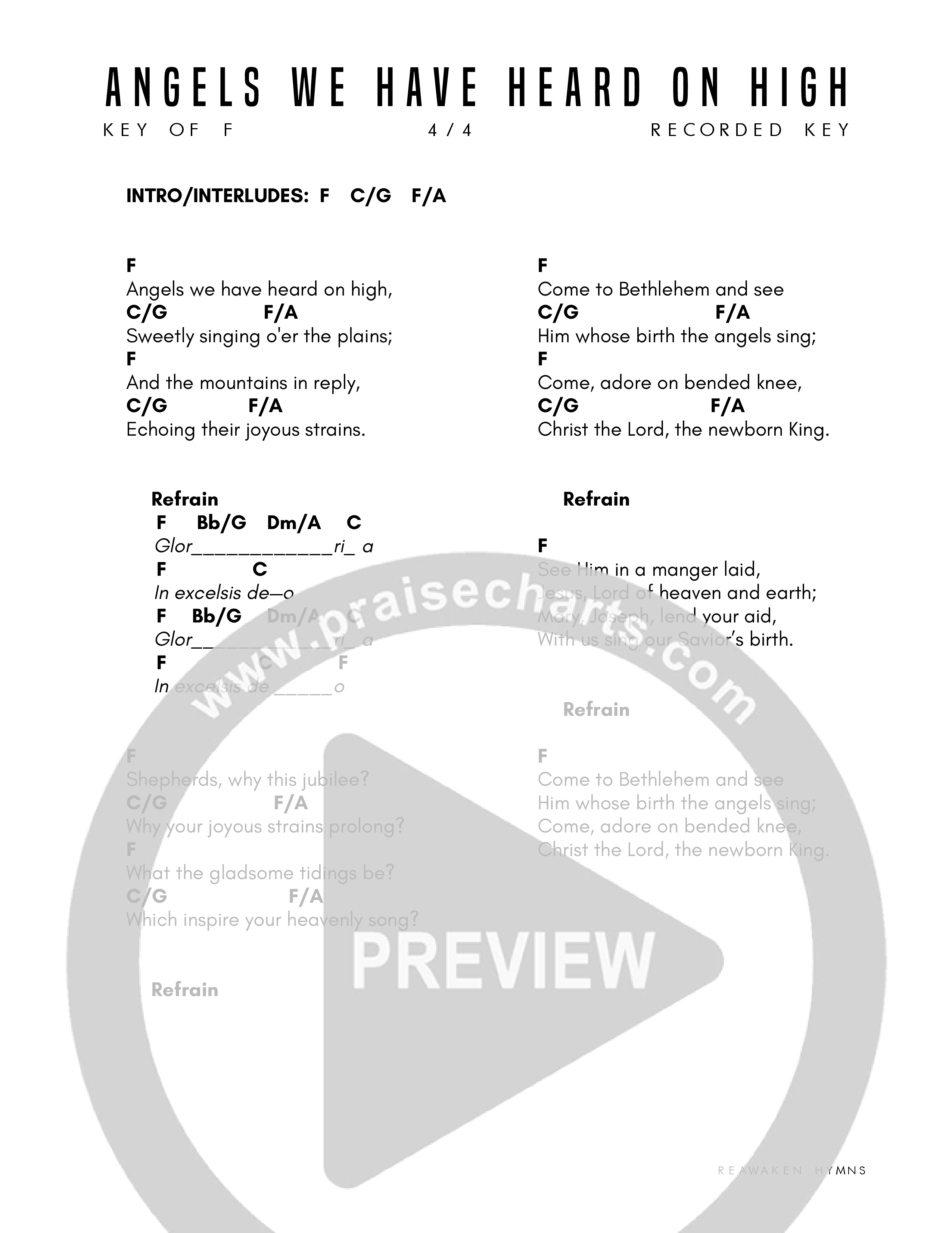 Angels We Have Heard On High Chords PDF (Reawaken Hymns) - PraiseCharts