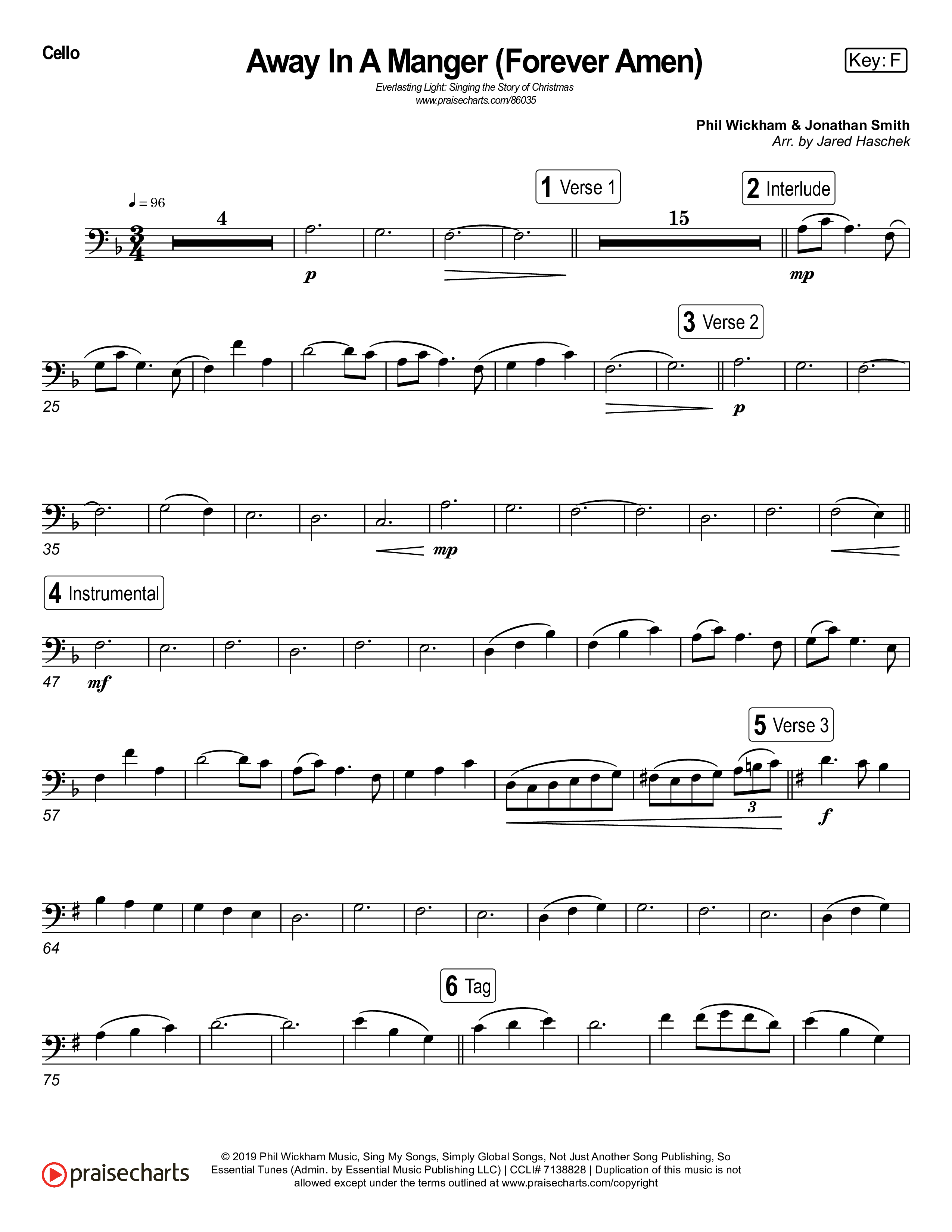Away In A Manger (Forever Amen) Cello Sheet Music PDF (Museum Of The ...