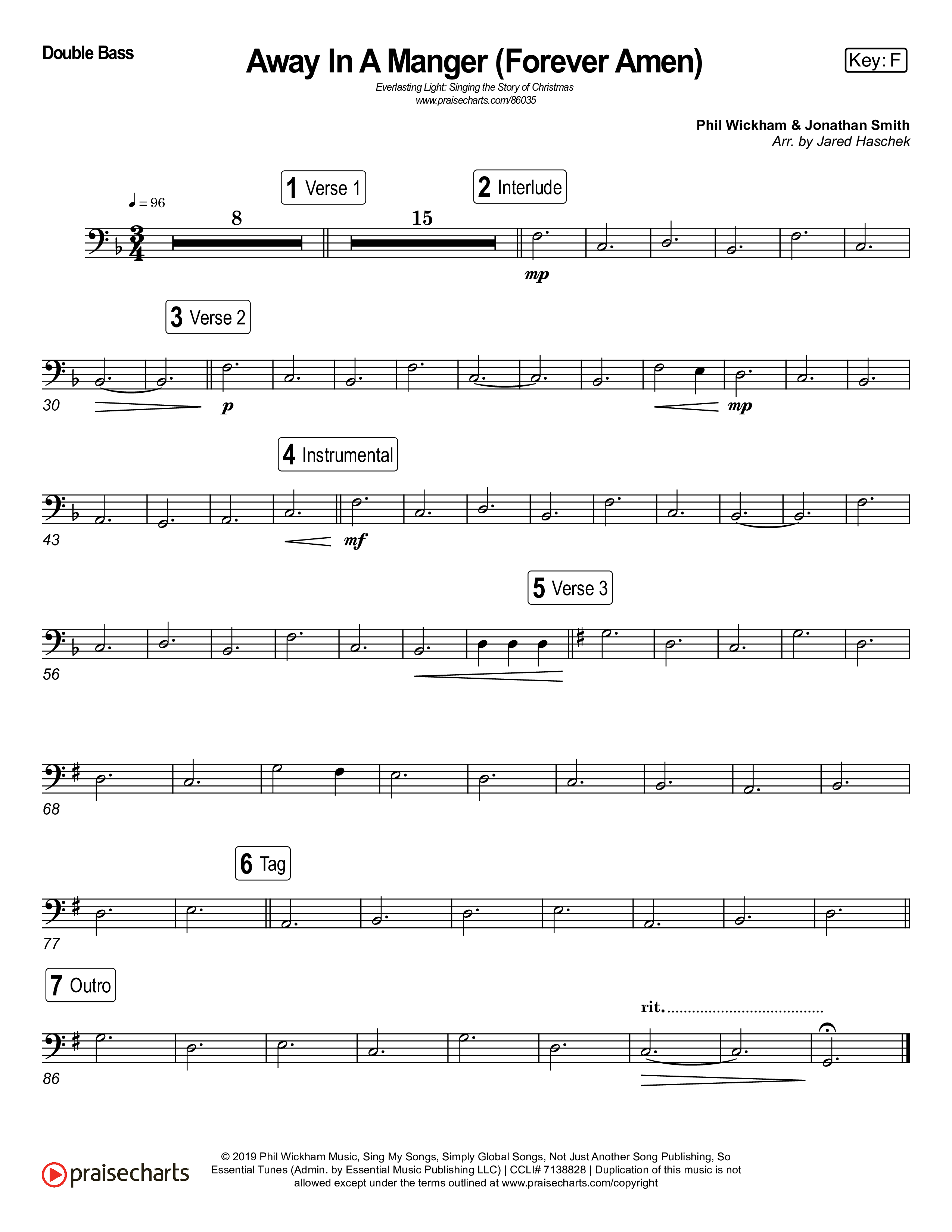 Away In A Manger (Forever Amen) String Bass Sheet Music PDF (Museum Of ...