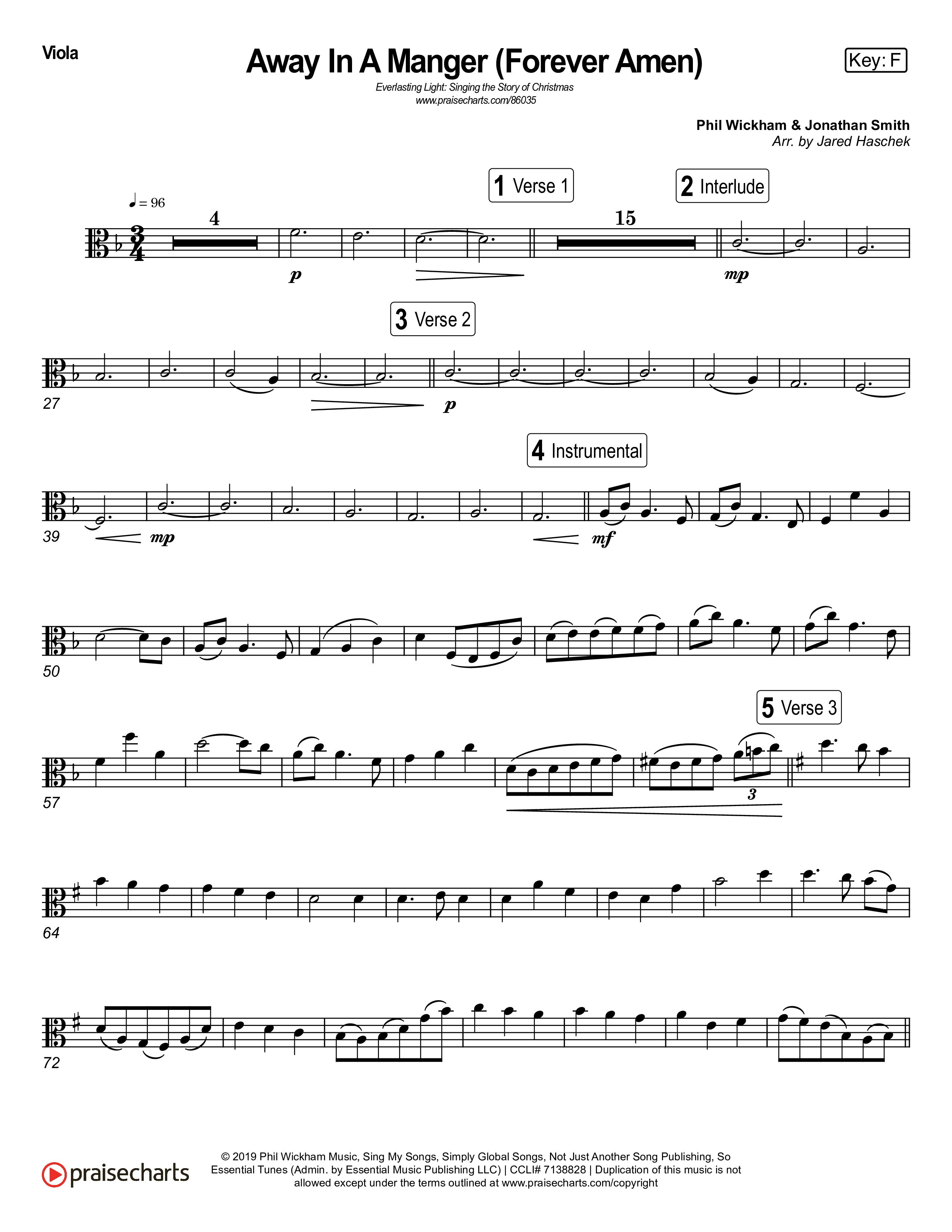 Away In A Manger (Forever Amen) Viola Sheet Music PDF (Museum Of The ...