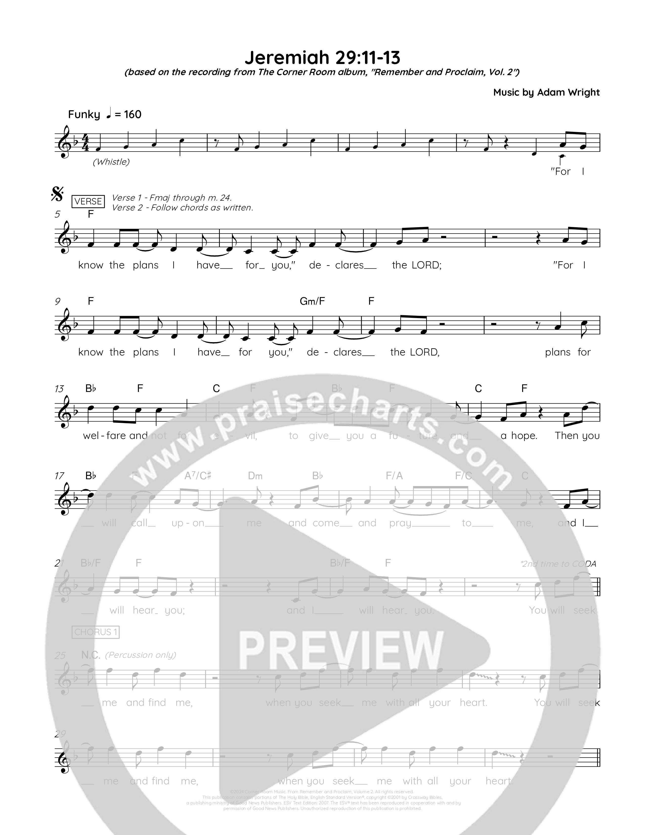 Jeremiah 29:11-13 Sheet Music PDF (The Corner Room) - PraiseCharts