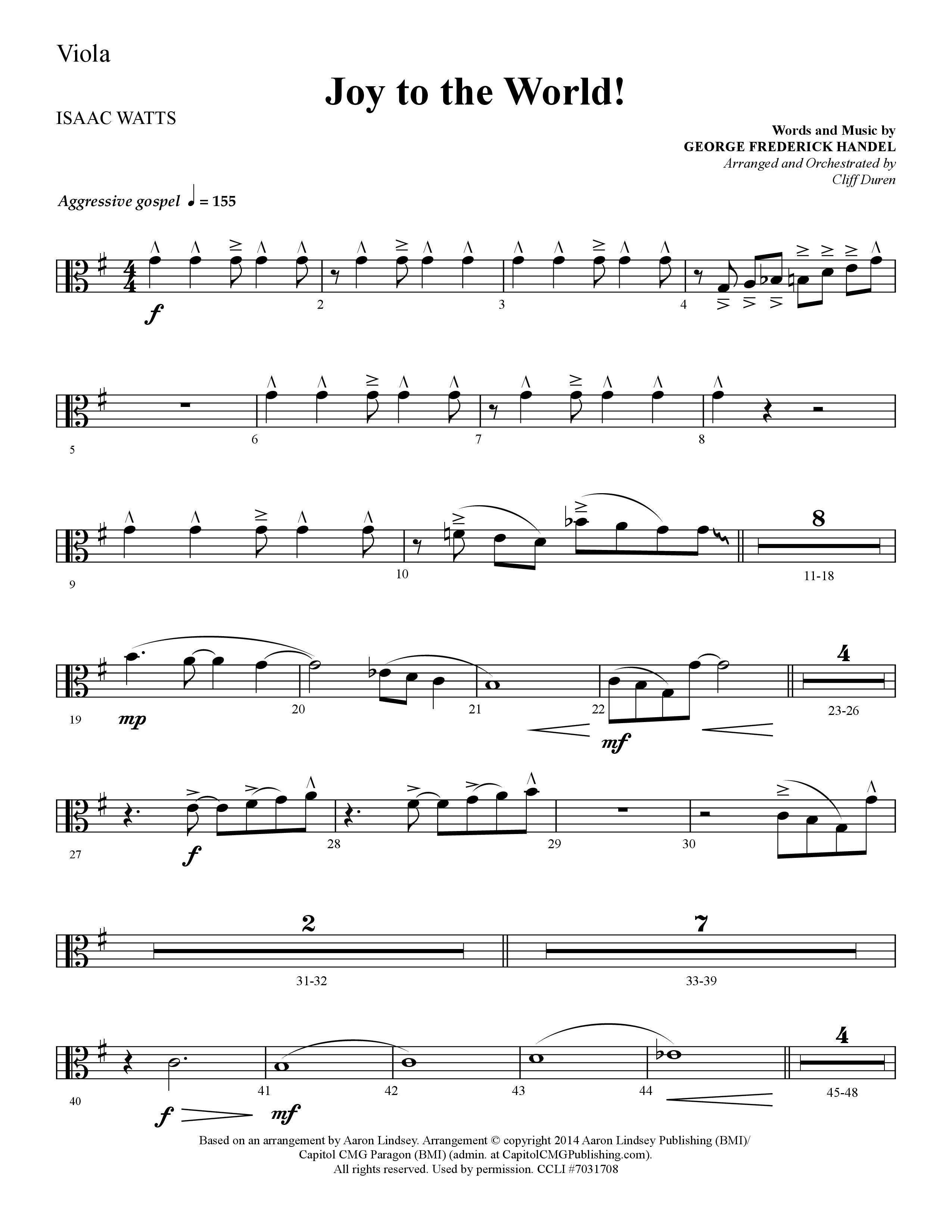 Joy To The World (Choral Anthem SATB) Viola Sheet Music PDF (Lifeway Choral / Arr. Cliff Duren ...