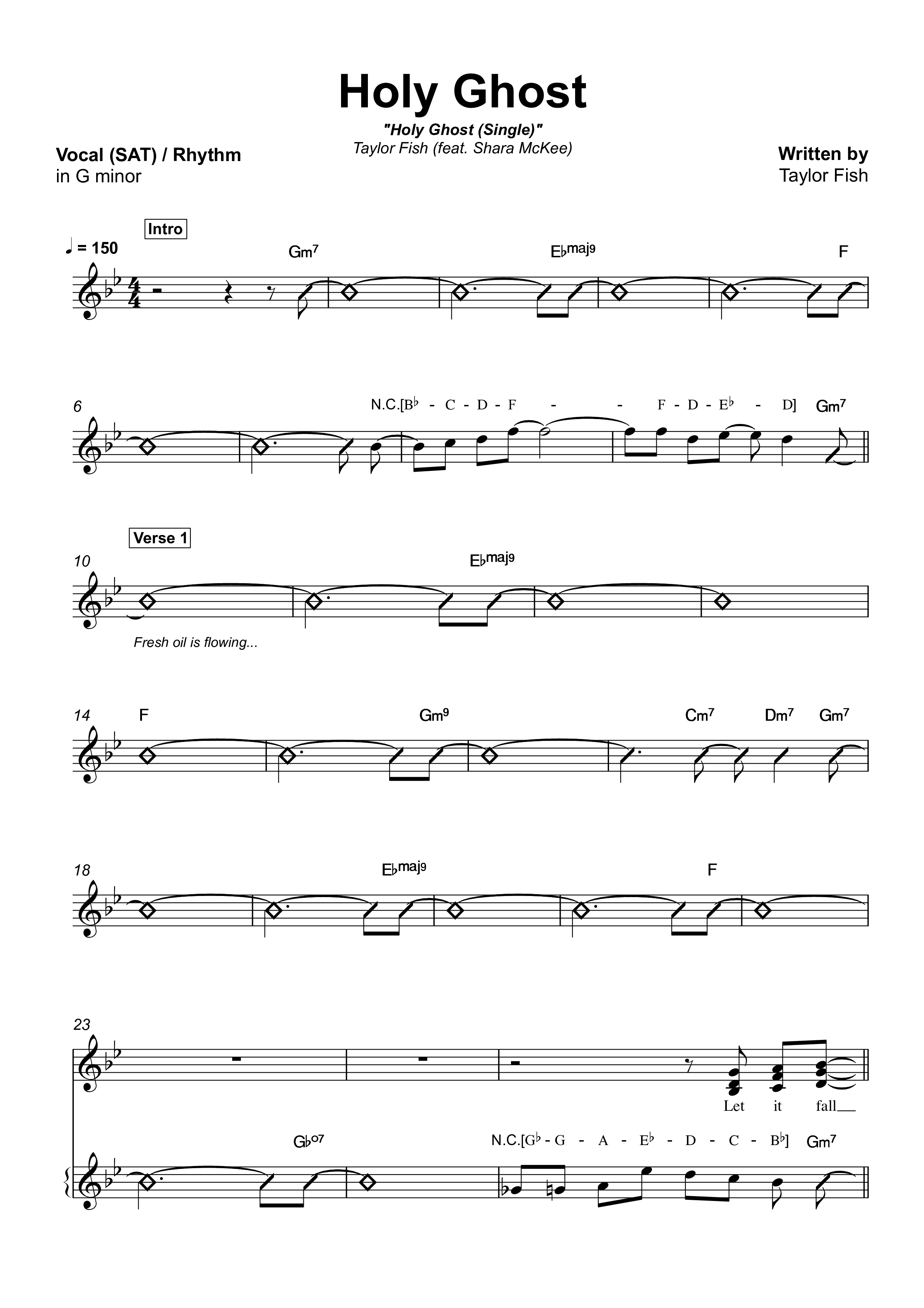 Holy Ghost Sheet Music PDF (Taylor Fish) - PraiseCharts