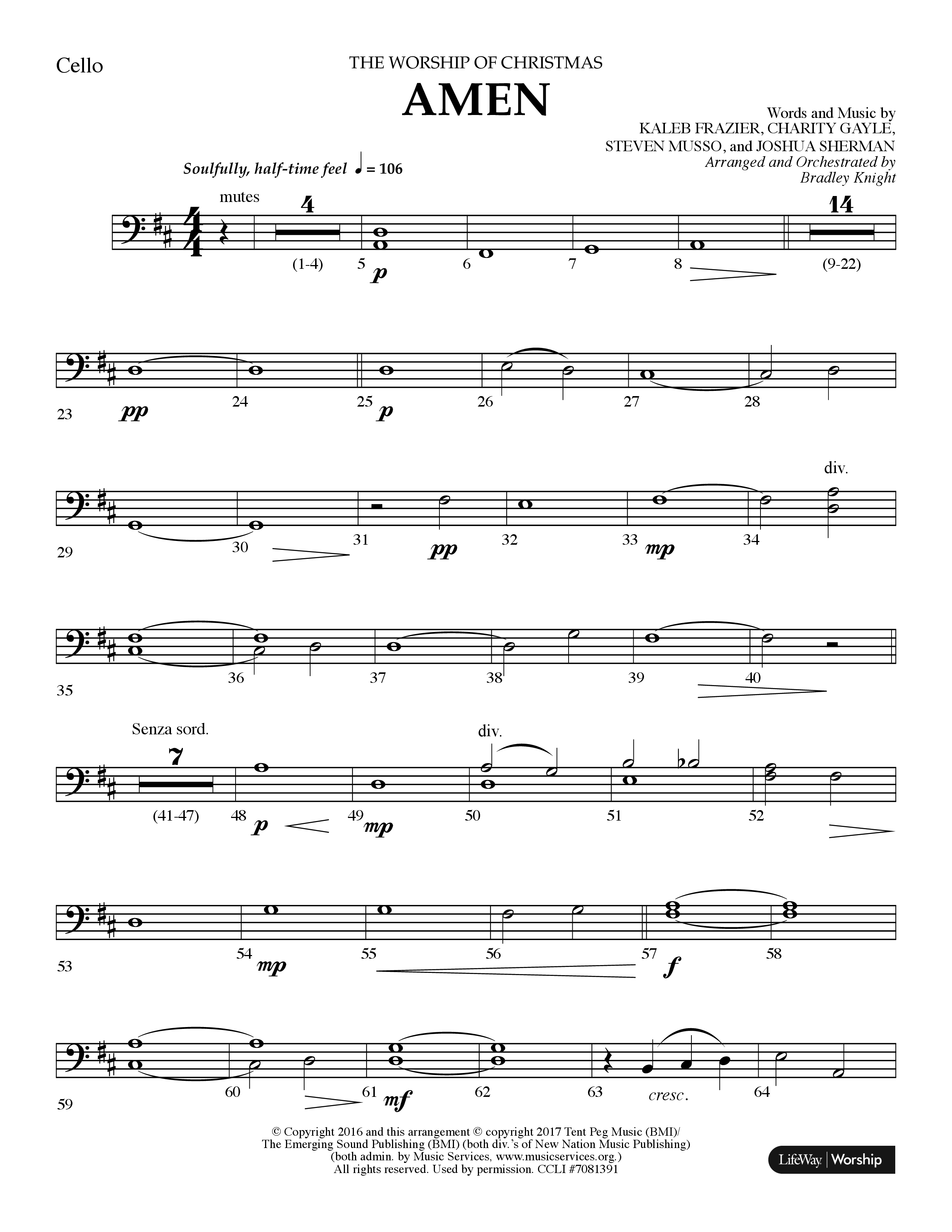 Amen (Choral Anthem SATB) Cello Sheet Music PDF (Lifeway Choral / Arr. Bradley Knight ...