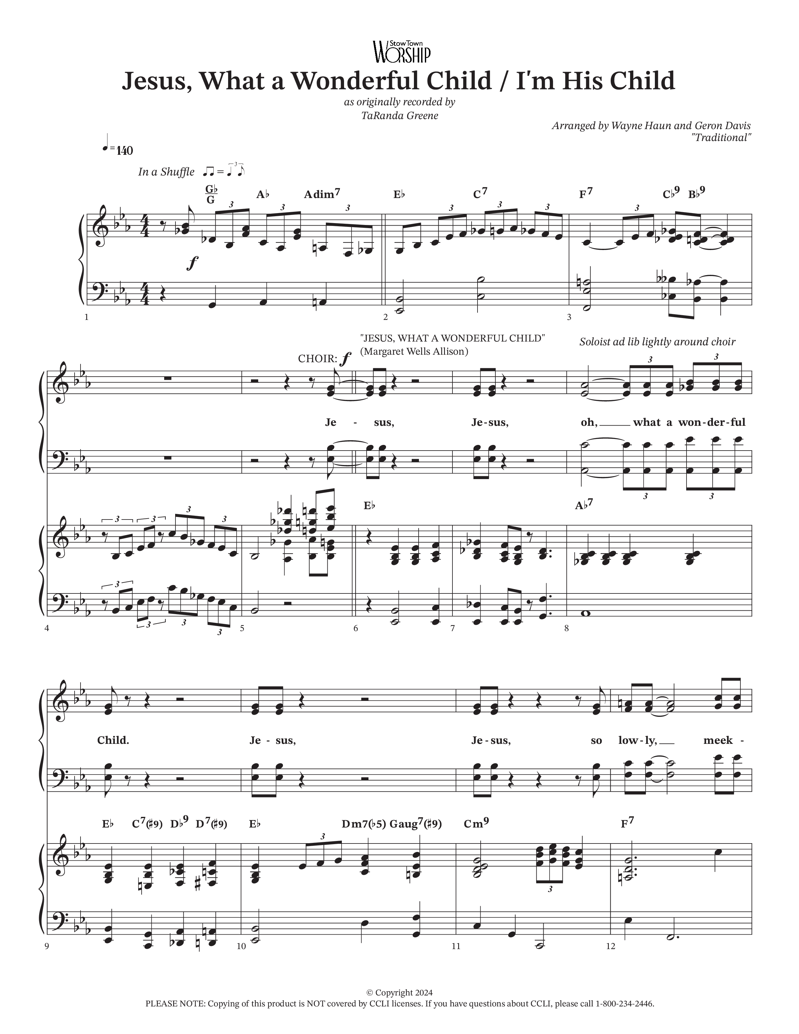 Jesus What A Wonderful Child / I'm His Child (Choral Anthem SATB) Sheet ...