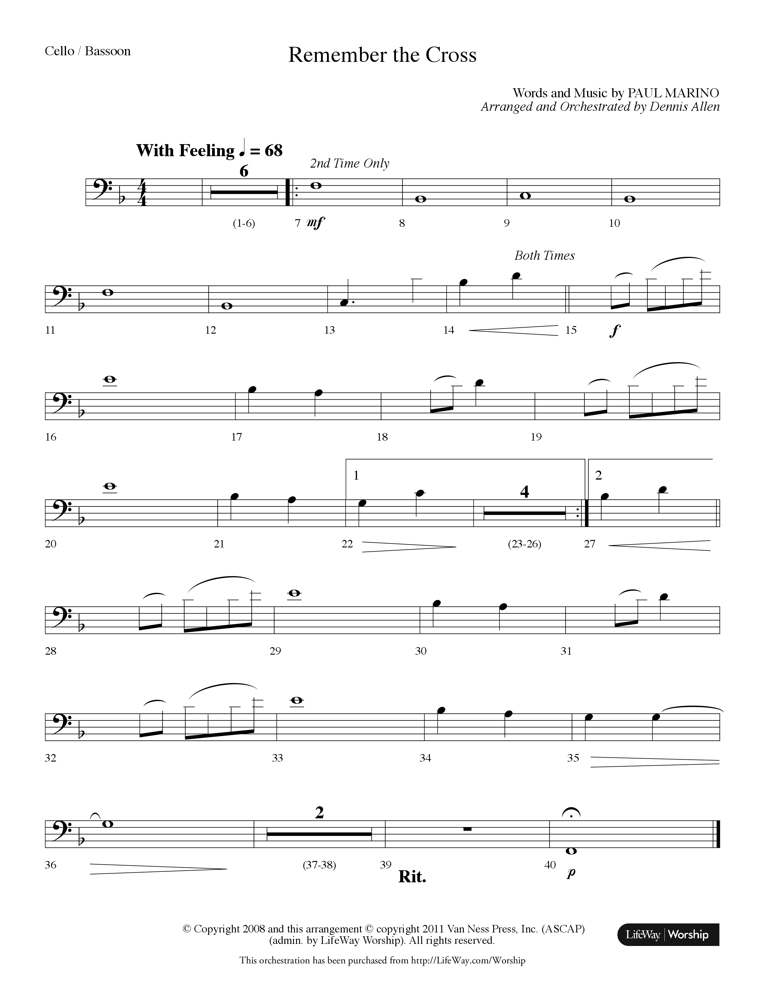 Remember The Cross (Choral Anthem SATB) Cello Sheet Music PDF (Lifeway Choral / Arr. Dennis ...