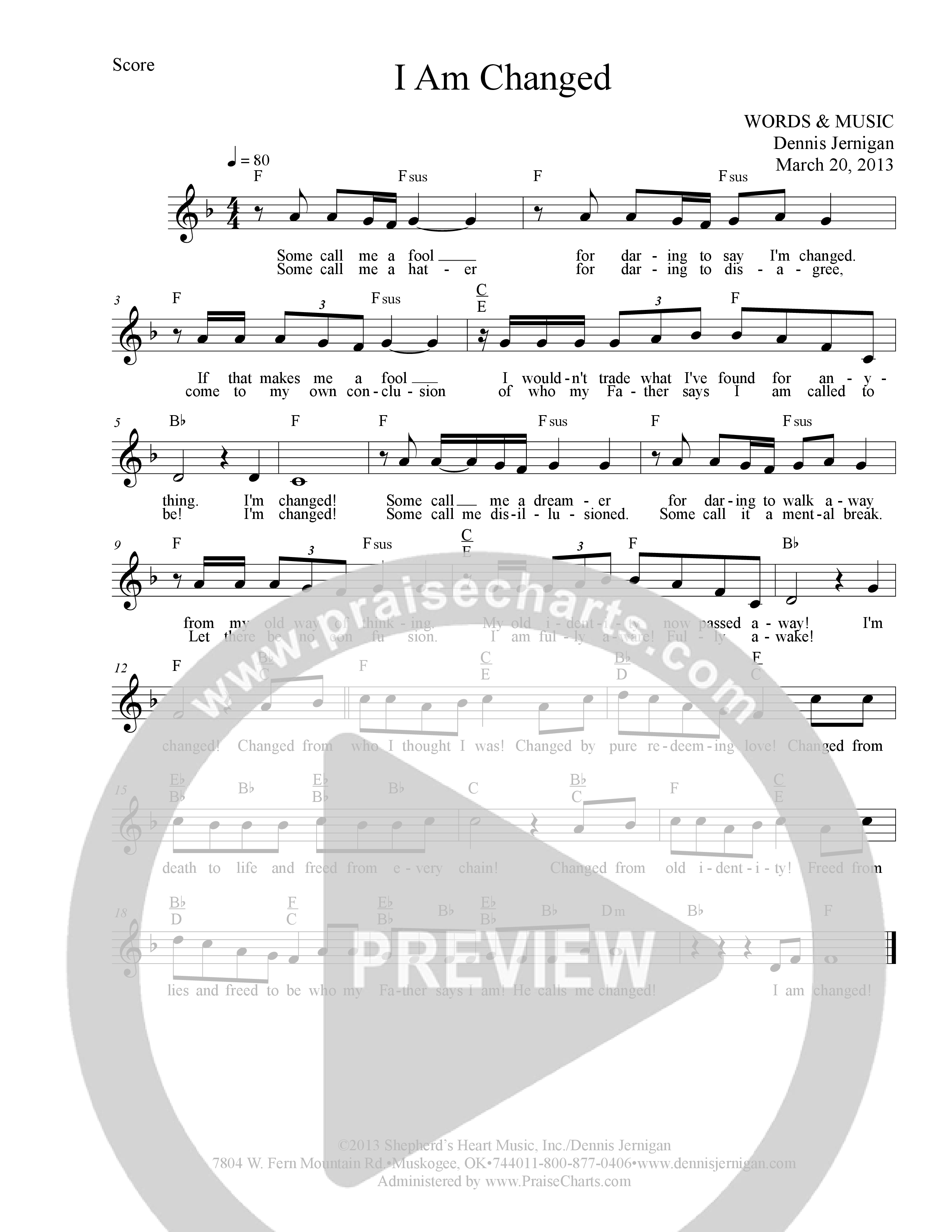 I Am Changed Sheet Music PDF (Dennis Jernigan) - PraiseCharts