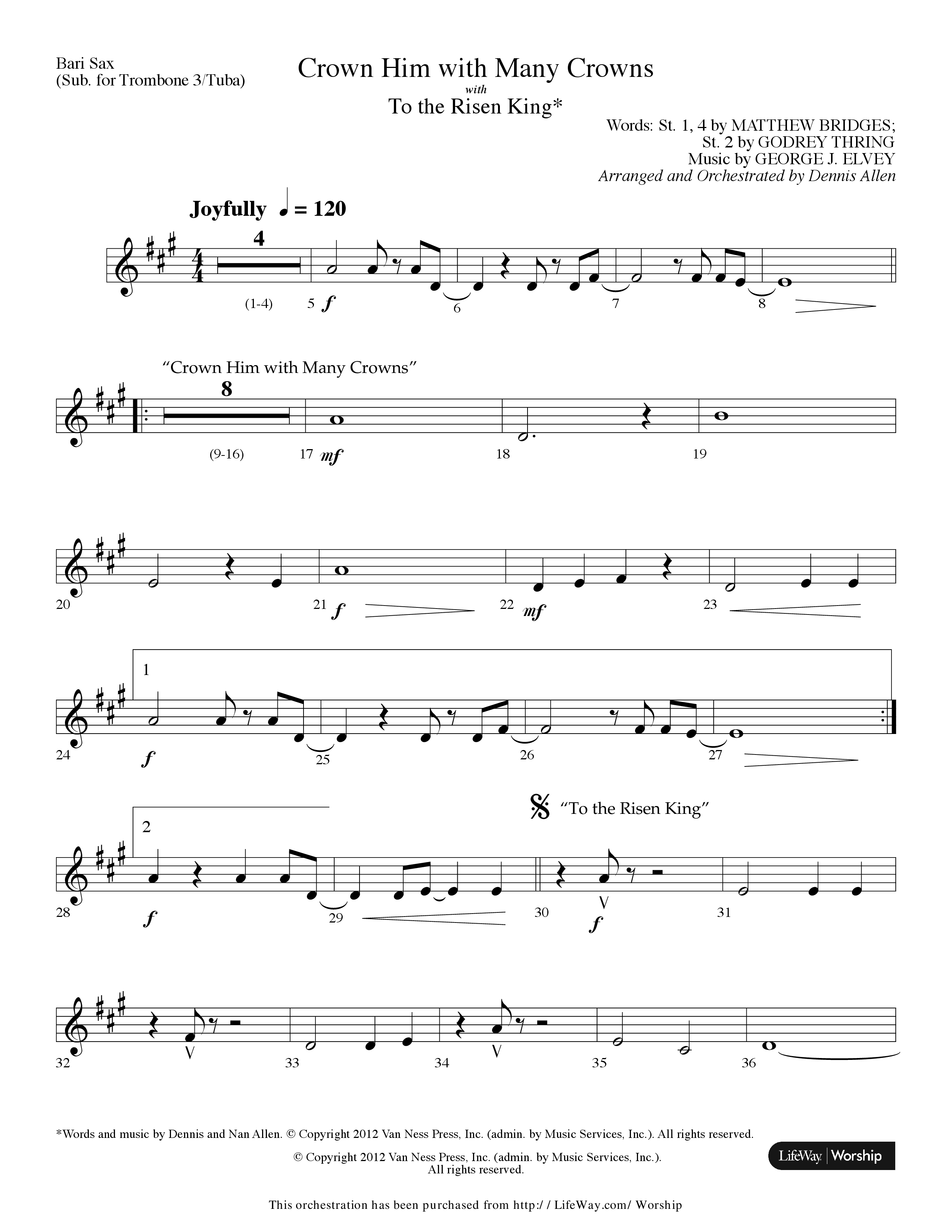 Crown Him With Many Crowns (with To The Risen King) (Choral Anthem SATB) Bari Sax Sheet Music ...