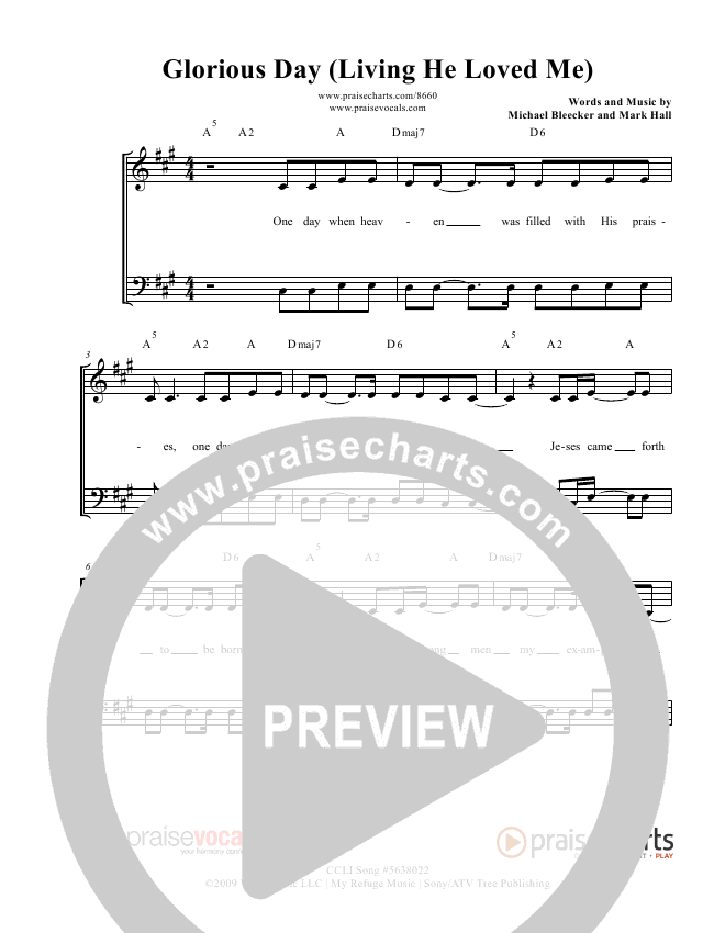 Glorious Day (Living He Loved Me) Sheet Music PDF (PraiseVocals) - PraiseCharts