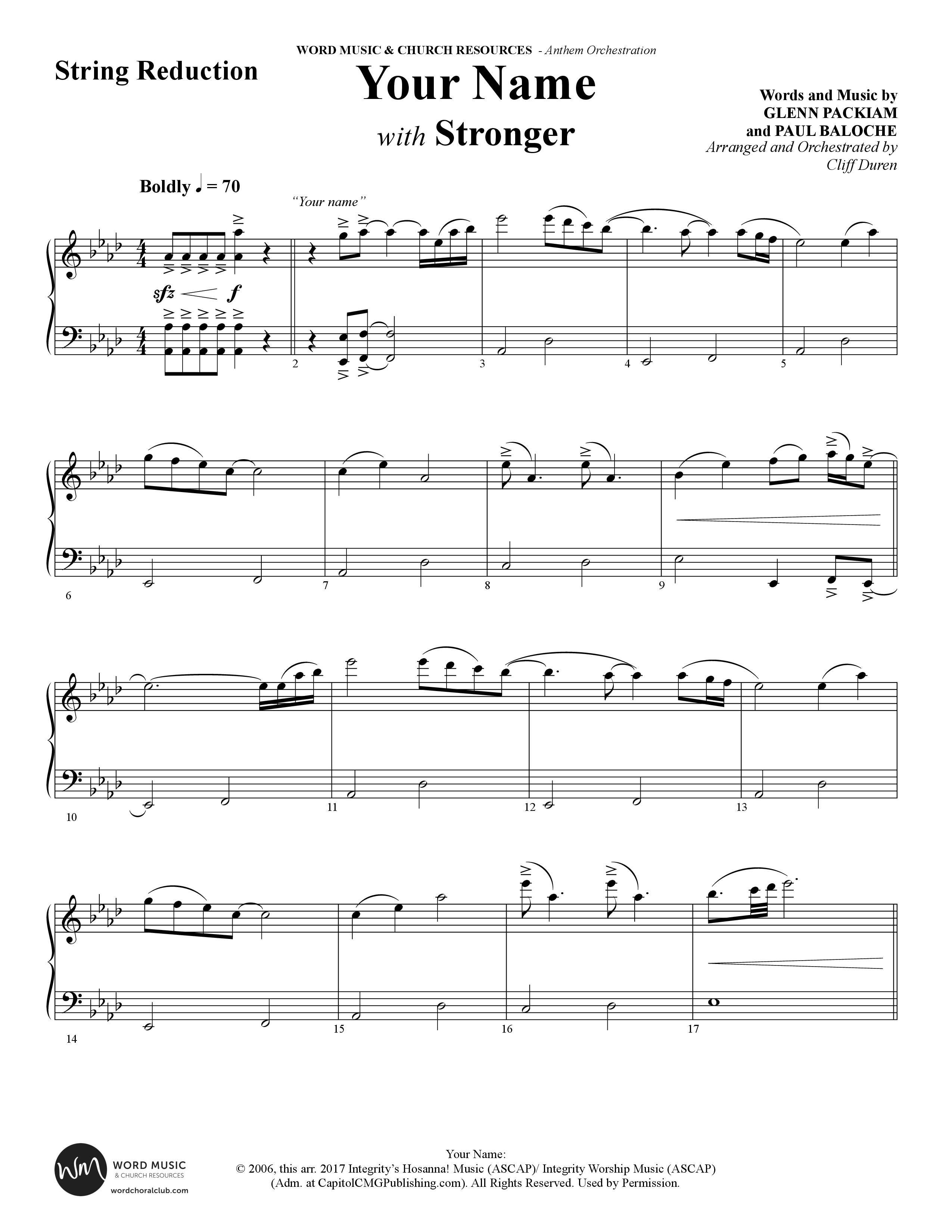 Your Name (with Stronger) (Choral Anthem SATB) String Reduction Sheet Music PDF (Word Music ...