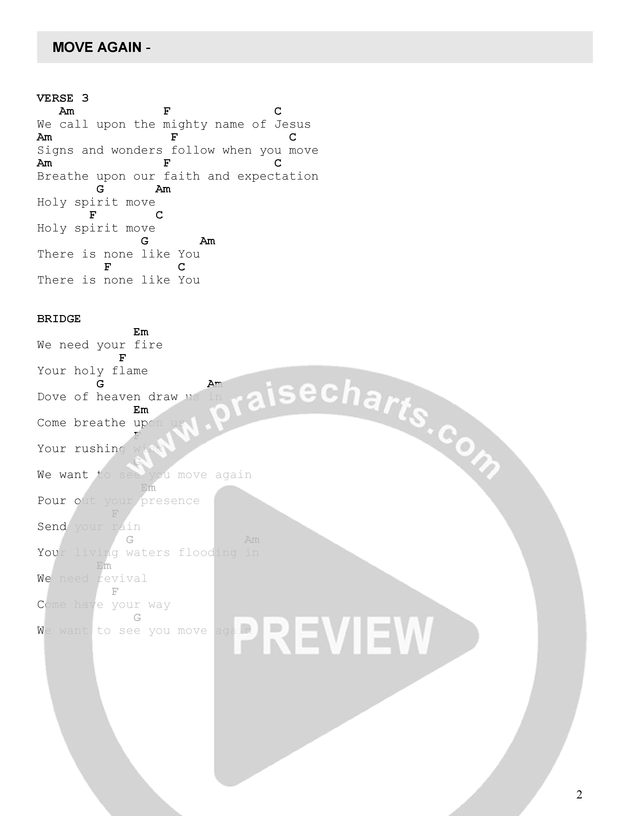 Move Again (Live) Chords PDF (Southland / Elevation Youth) - PraiseCharts