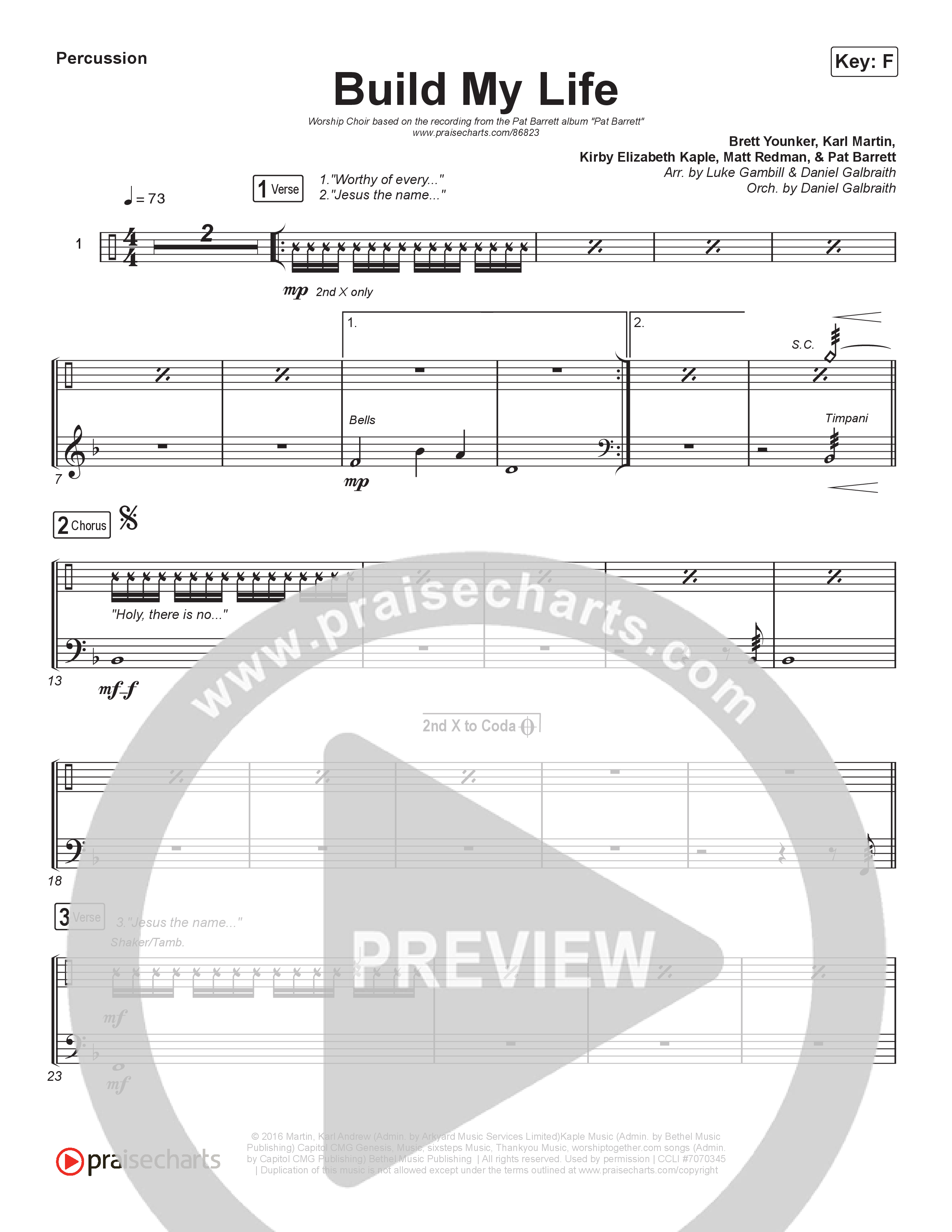 Build My Life (Worship Choir/SAB) Percussion Sheet Music PDF (Pat Barrett / Arr. Luke Gambill ...