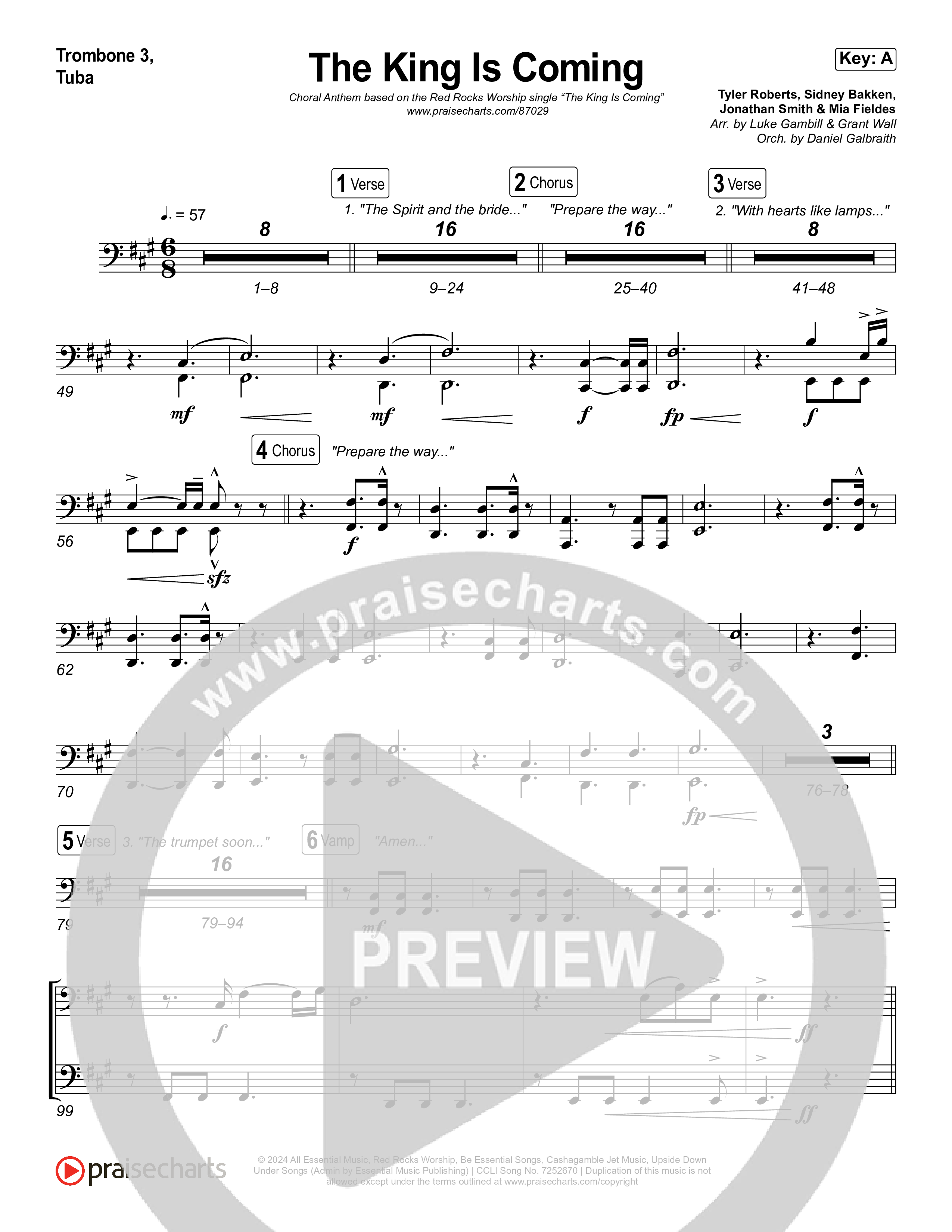 The King Is Coming (Choral Anthem SATB) Trombone/Tuba Sheet Music PDF (Red Rocks Worship ...