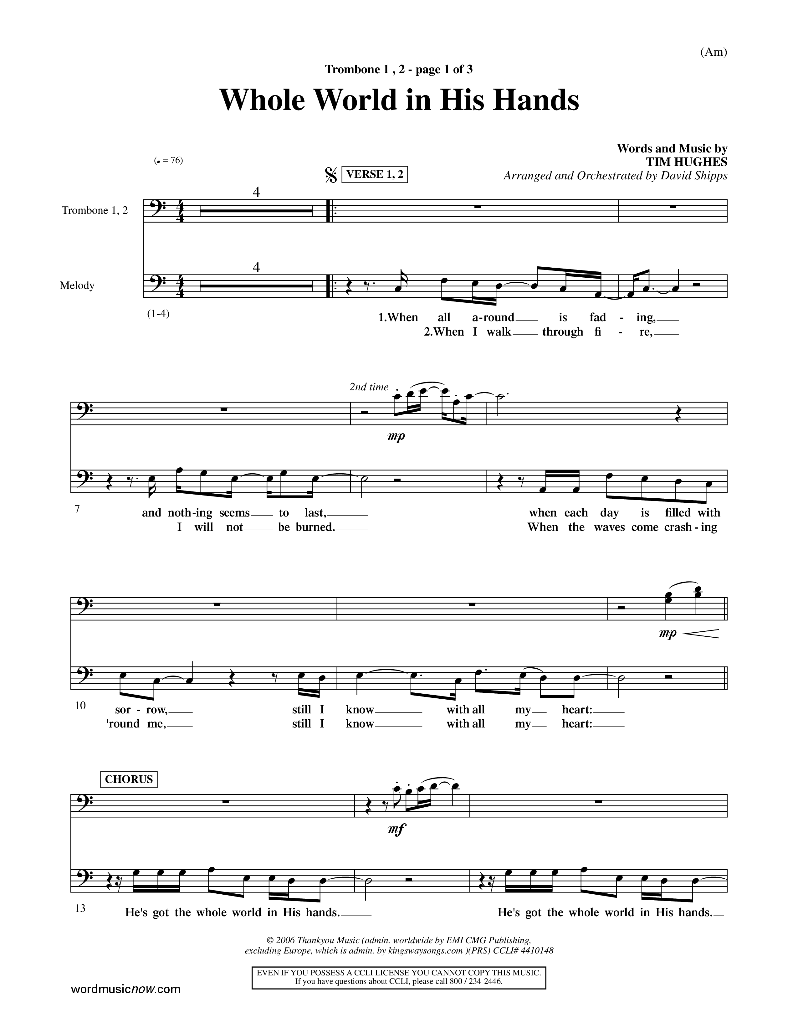 Whole World In His Hands (Choral Anthem SATB) Trombone Sheet Music PDF ...