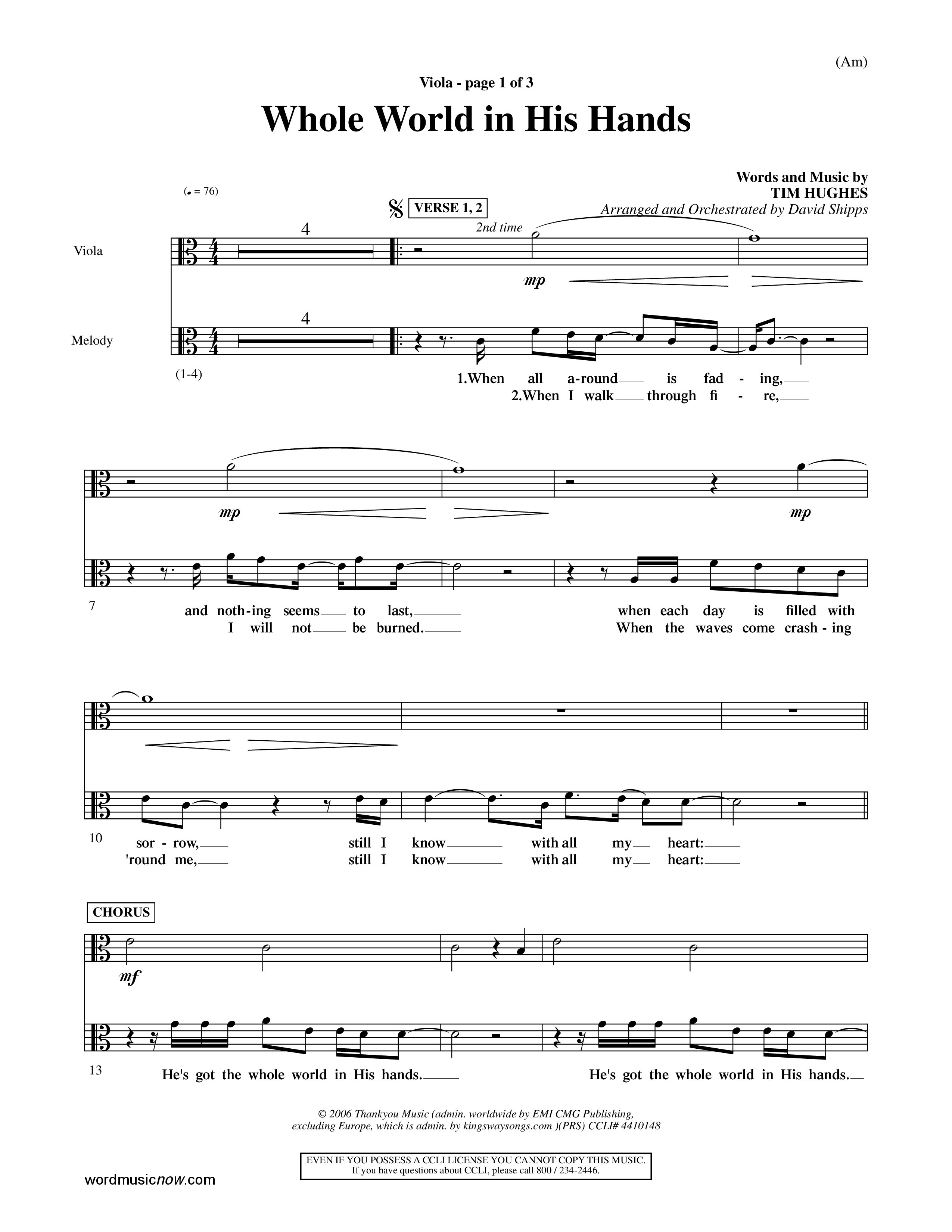 Whole World In His Hands (Choral Anthem SATB) Viola Sheet Music PDF ...