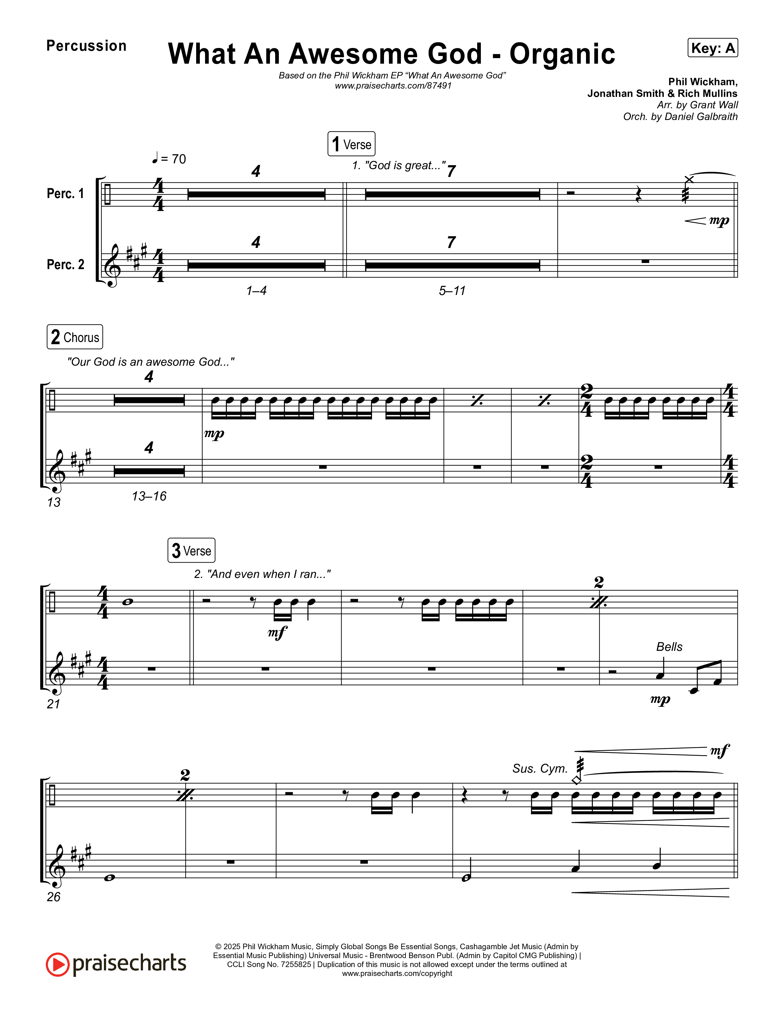 What An Awesome God (Organic) Percussion Sheet Music PDF (Phil Wickham) - PraiseCharts
