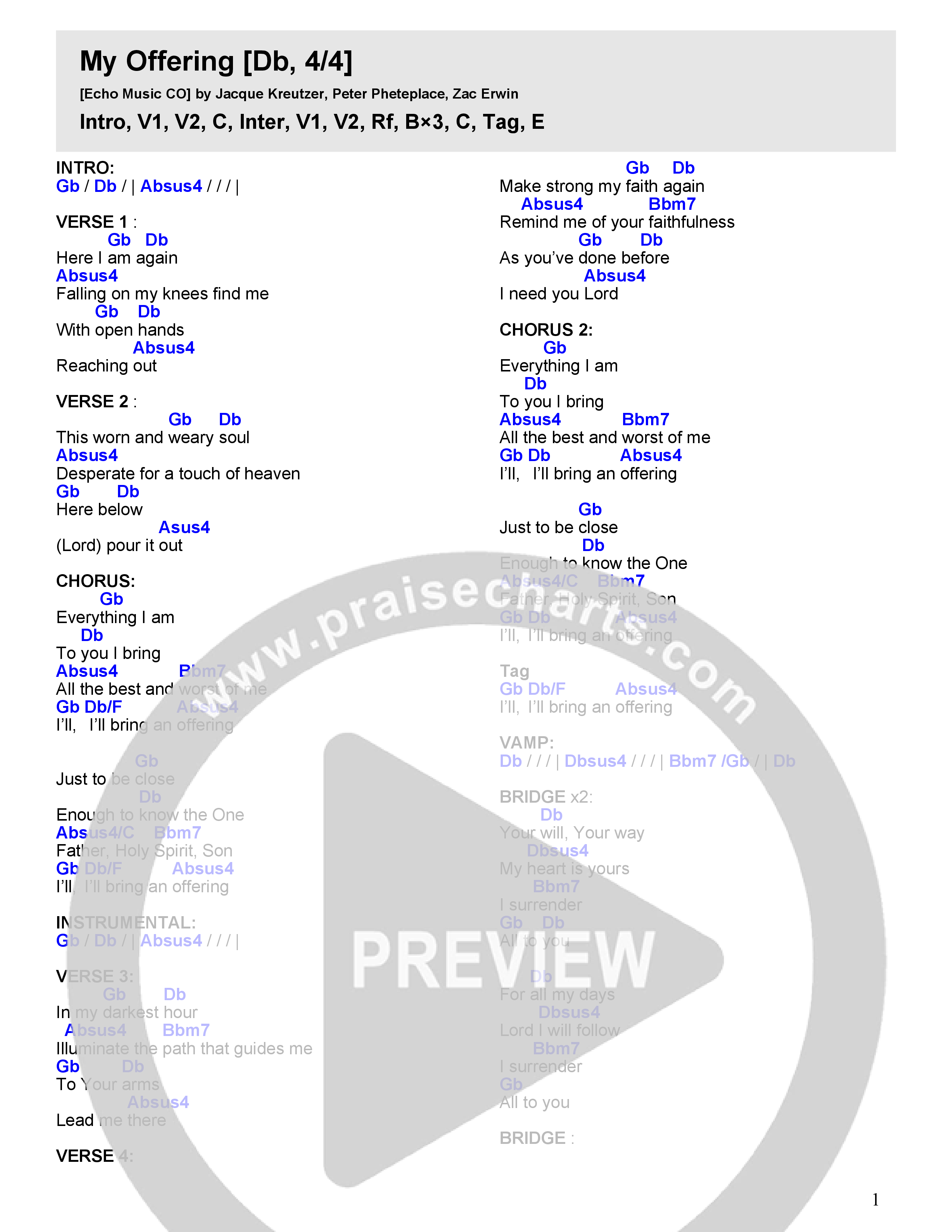My Offering Chords PDF (Echo Music CO) - PraiseCharts
