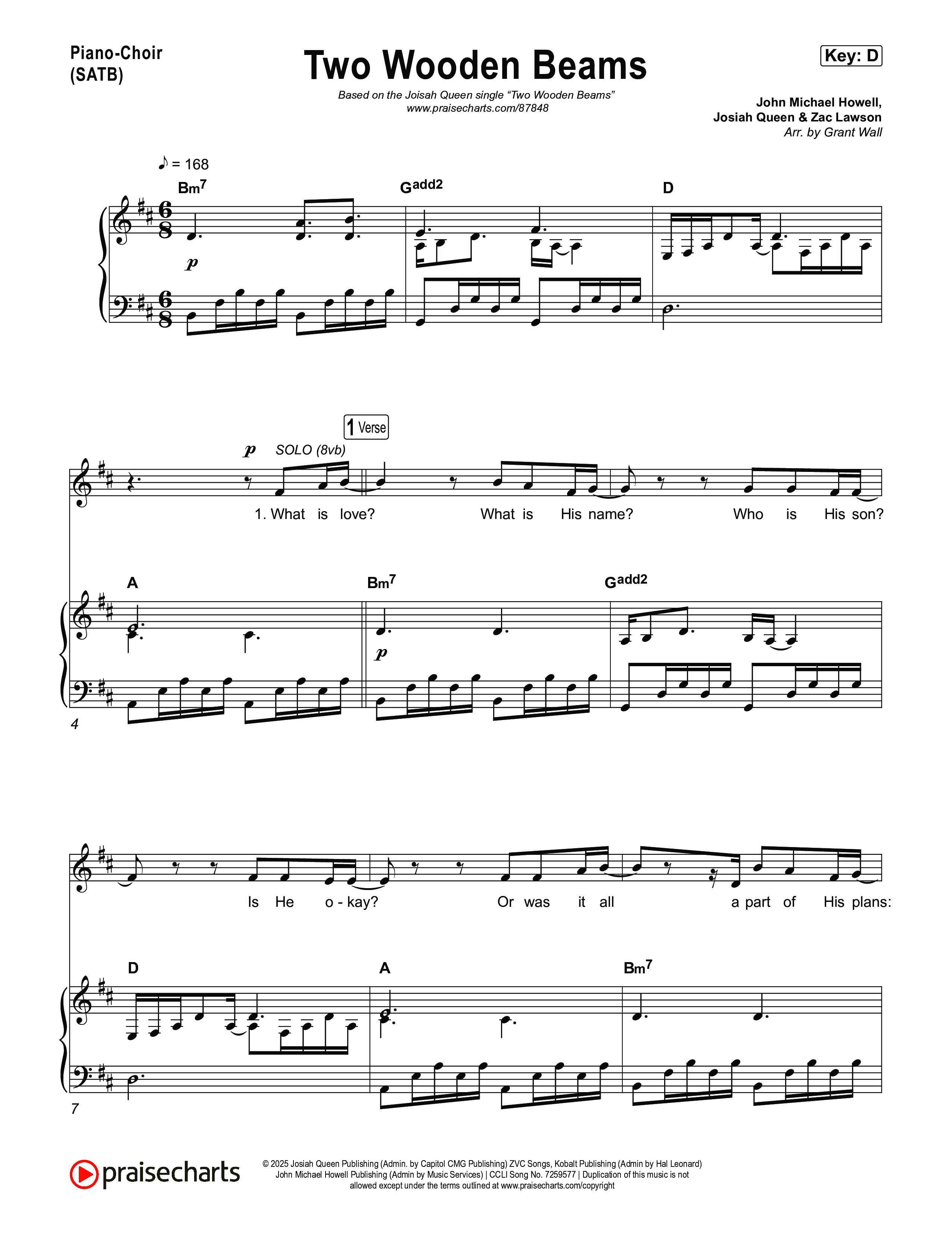 Two Wooden Beams Sheet Music PDF (Josiah Queen) - PraiseCharts