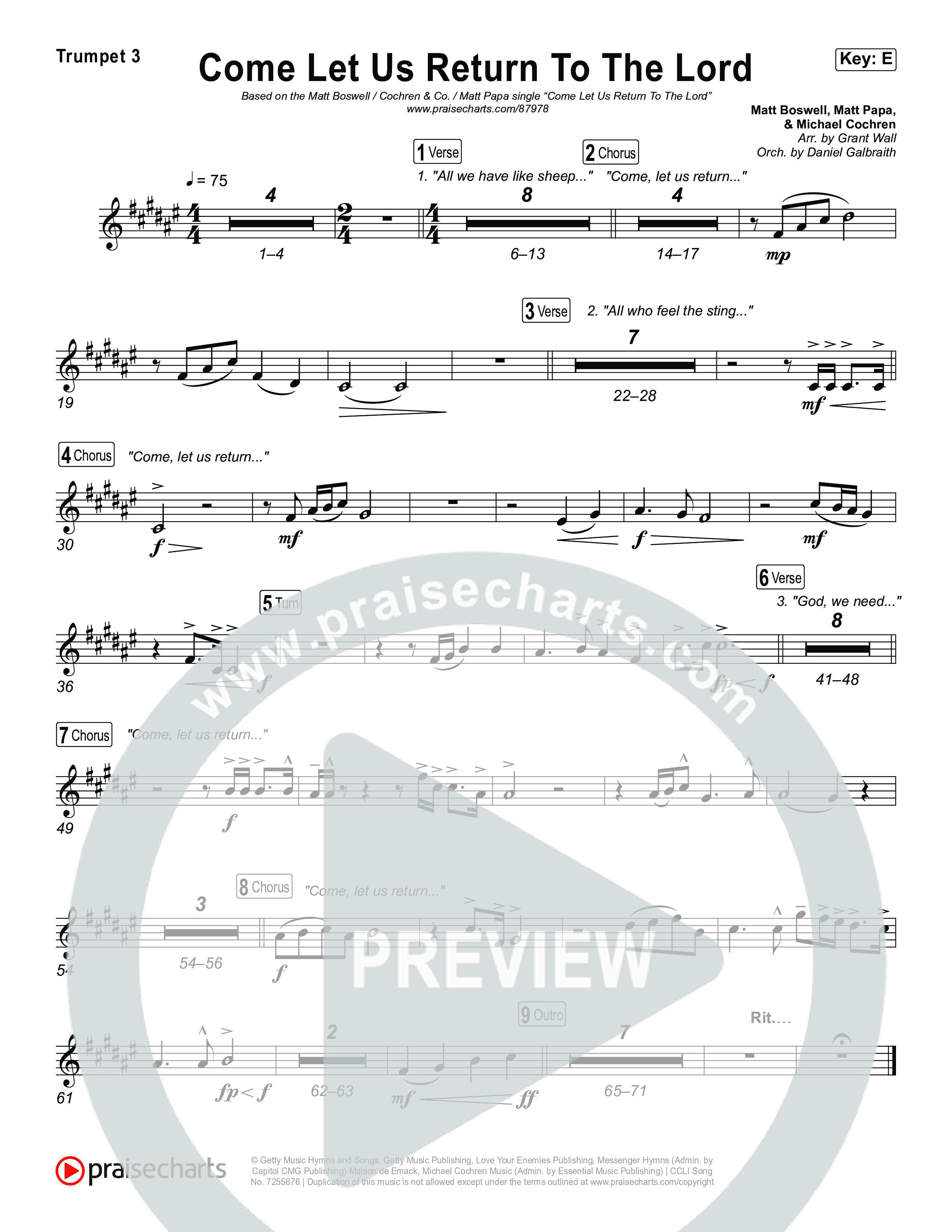 Come Let Us Return To The Lord Trumpet Sheet Music PDF (Matt Papa ...