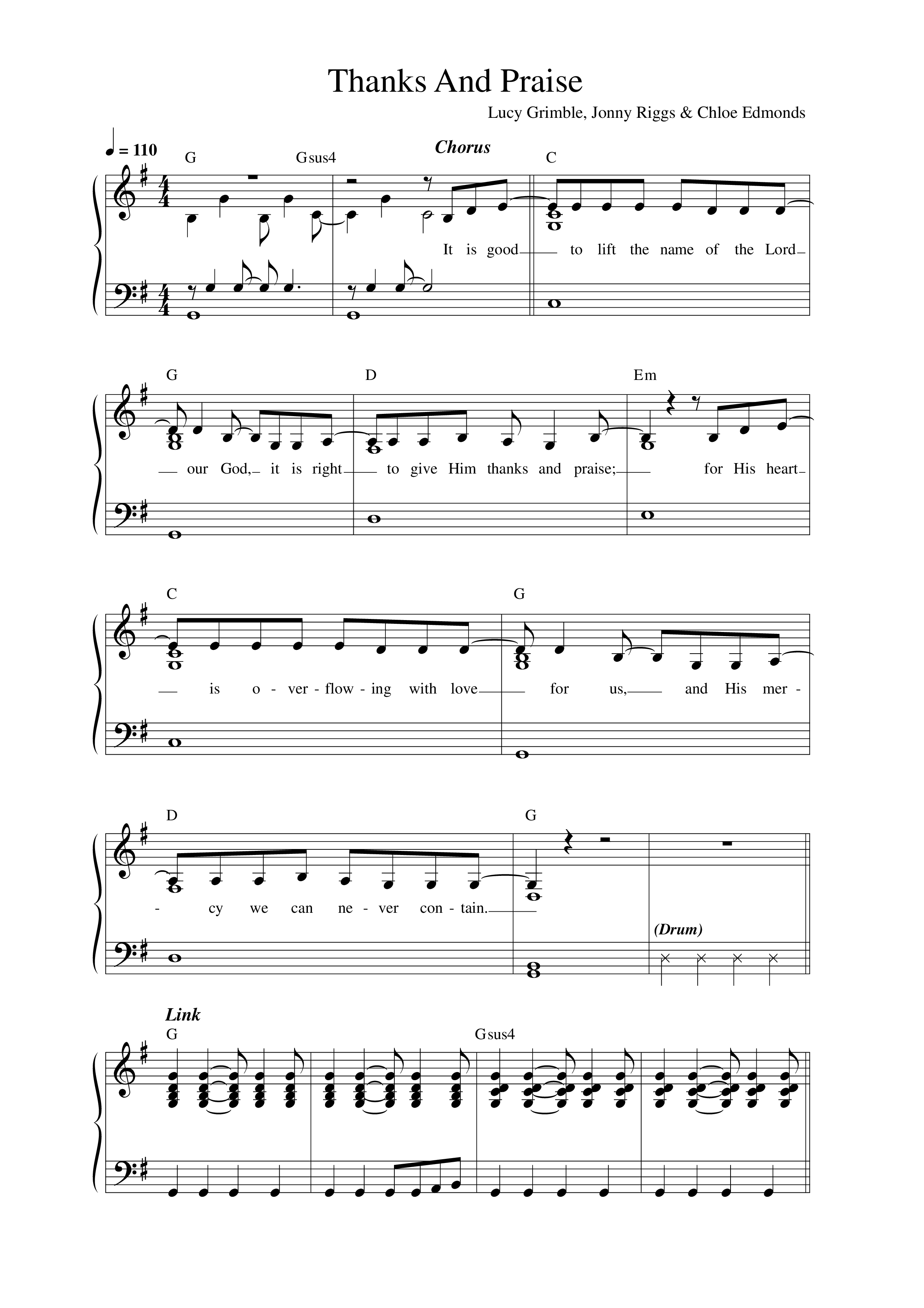 Thanks And Praise (Live) Sheet Music PDF (Lucy Grimble) - PraiseCharts