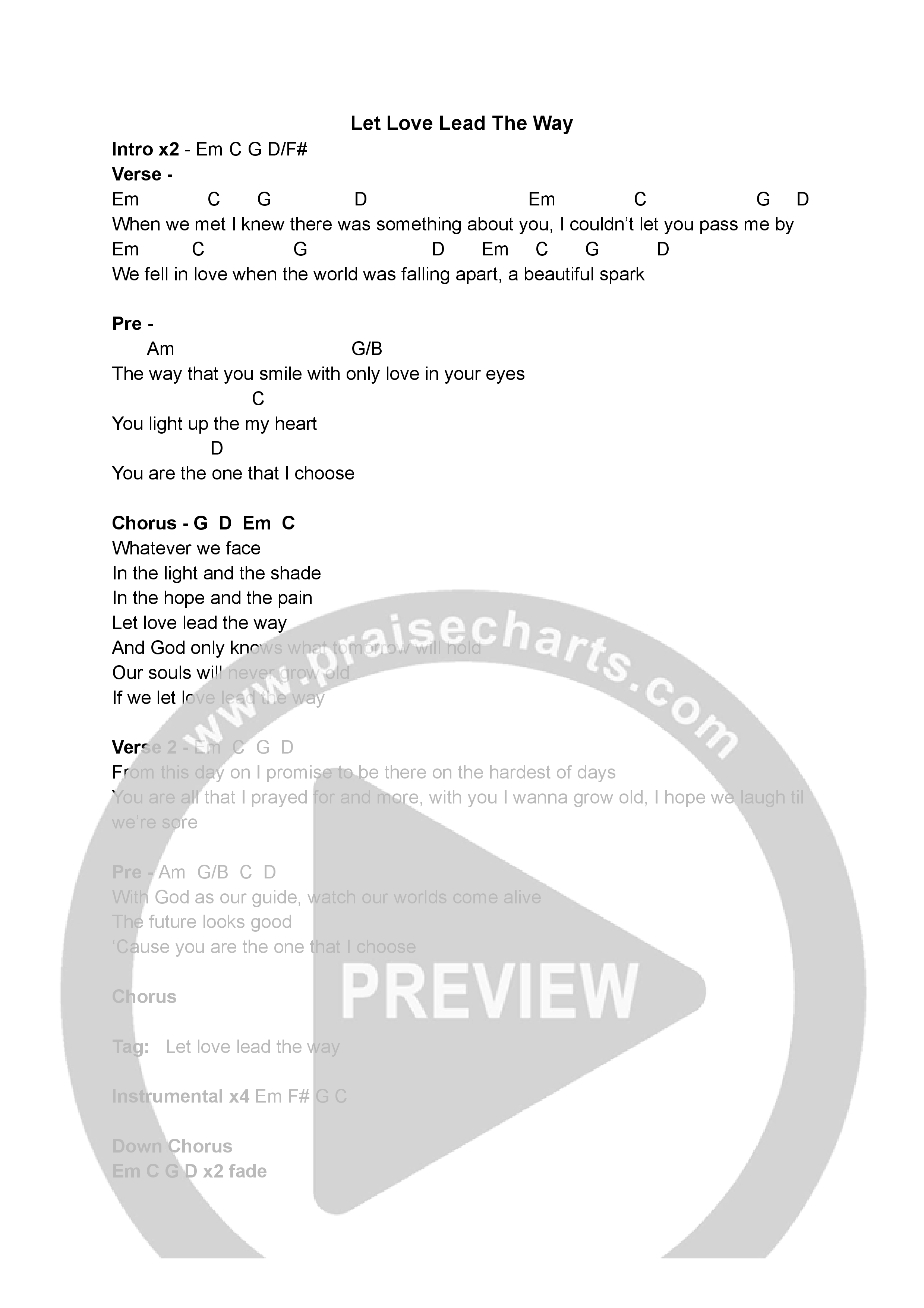 Let Love Lead The Way Chords PDF (Sam Hibbard) - PraiseCharts
