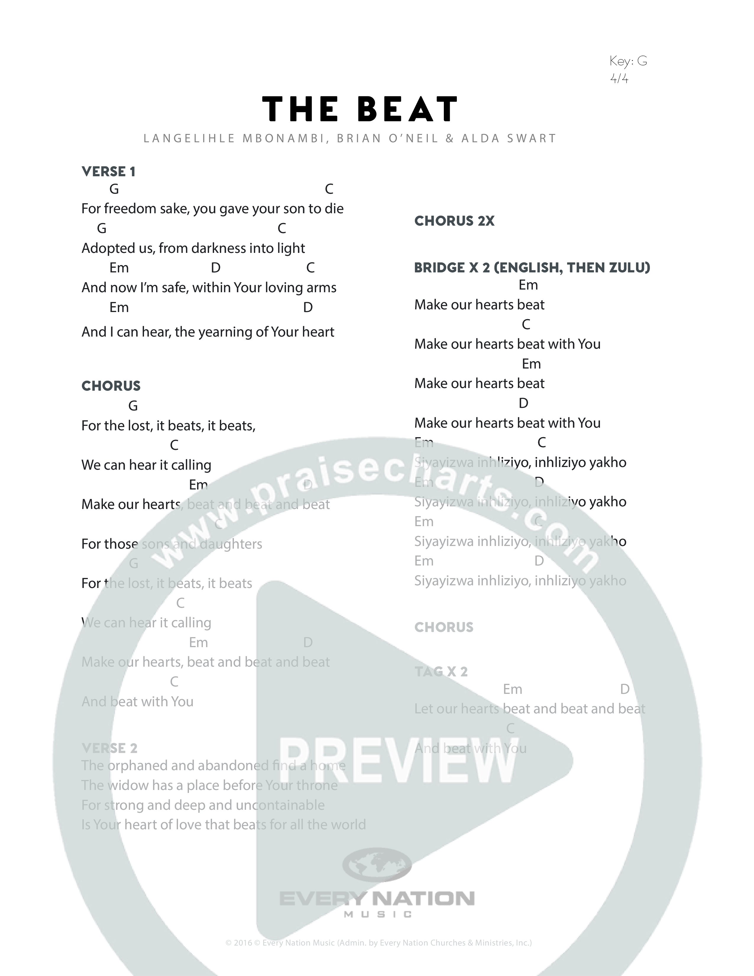 The Beat Chords PDF (Every Nation Music) - PraiseCharts