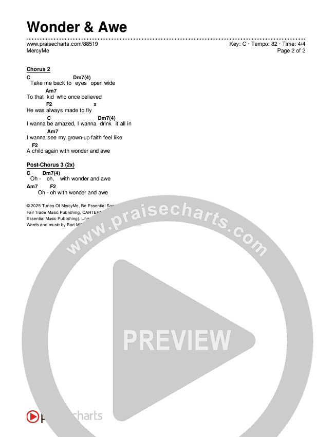 Wonder & Awe Chords PDF (MercyMe) - PraiseCharts