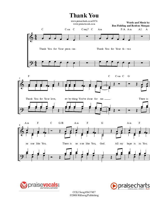 Thank You Sheet Music PDF (PraiseVocals) - PraiseCharts