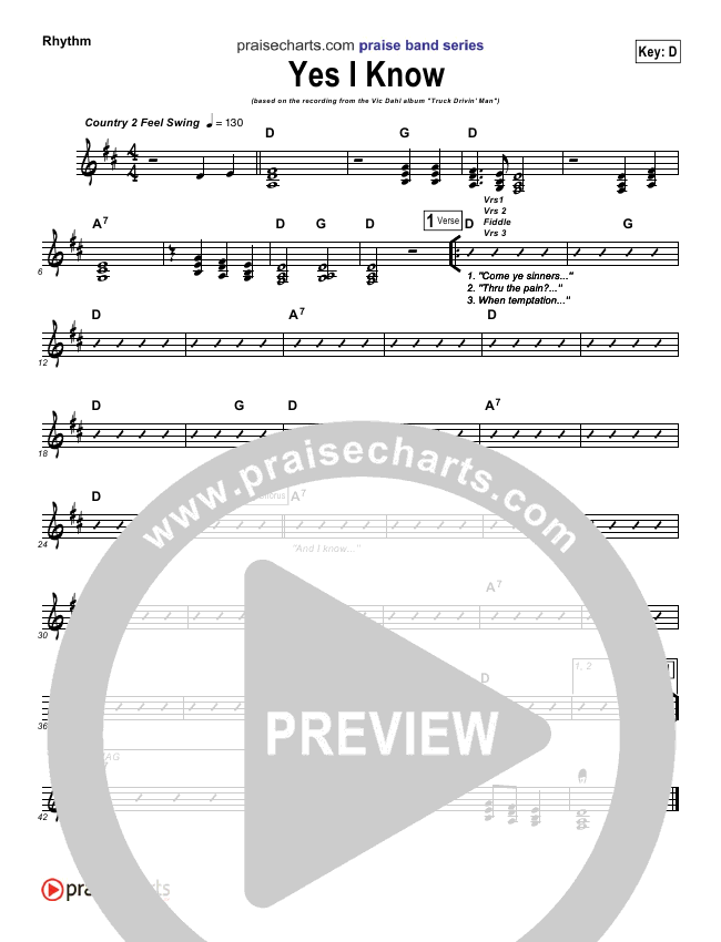 Yes I Know Sheet Music PDF (Vic Dahl) - PraiseCharts