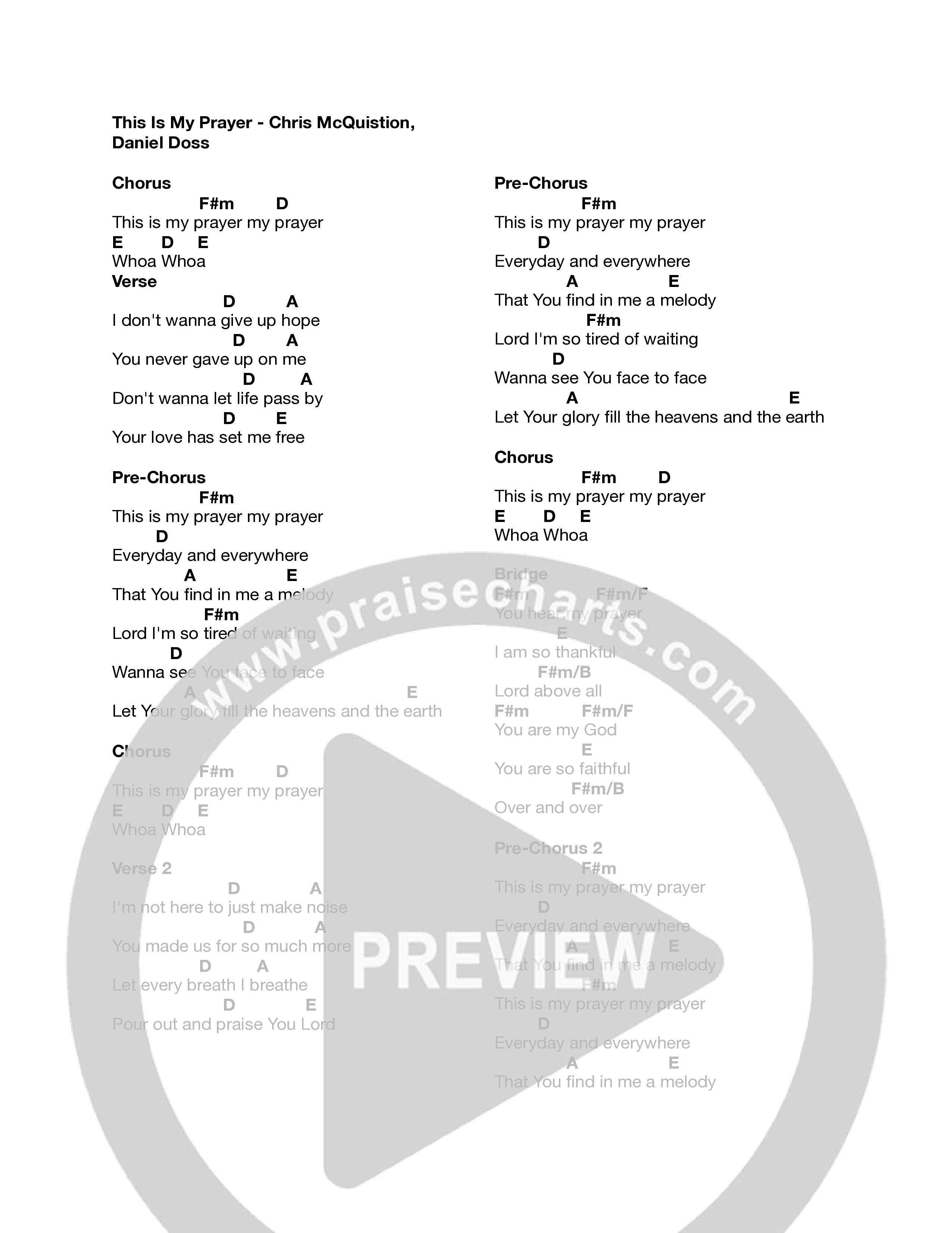 This Is My Prayer Chords PDF (Chris McQuistion) - PraiseCharts