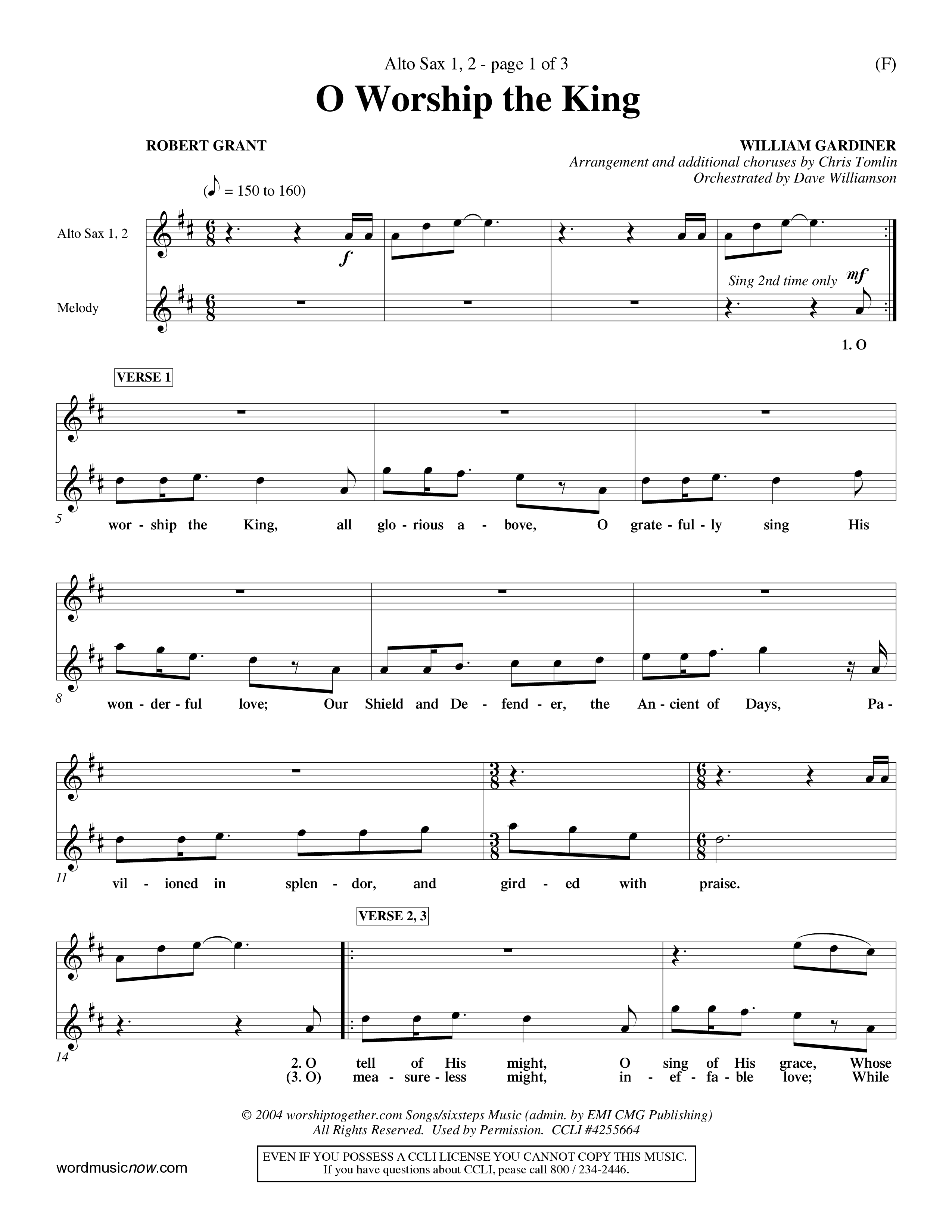 O Worship The King (Choral Anthem SATB) Alto Sax Sheet Music PDF (Word ...