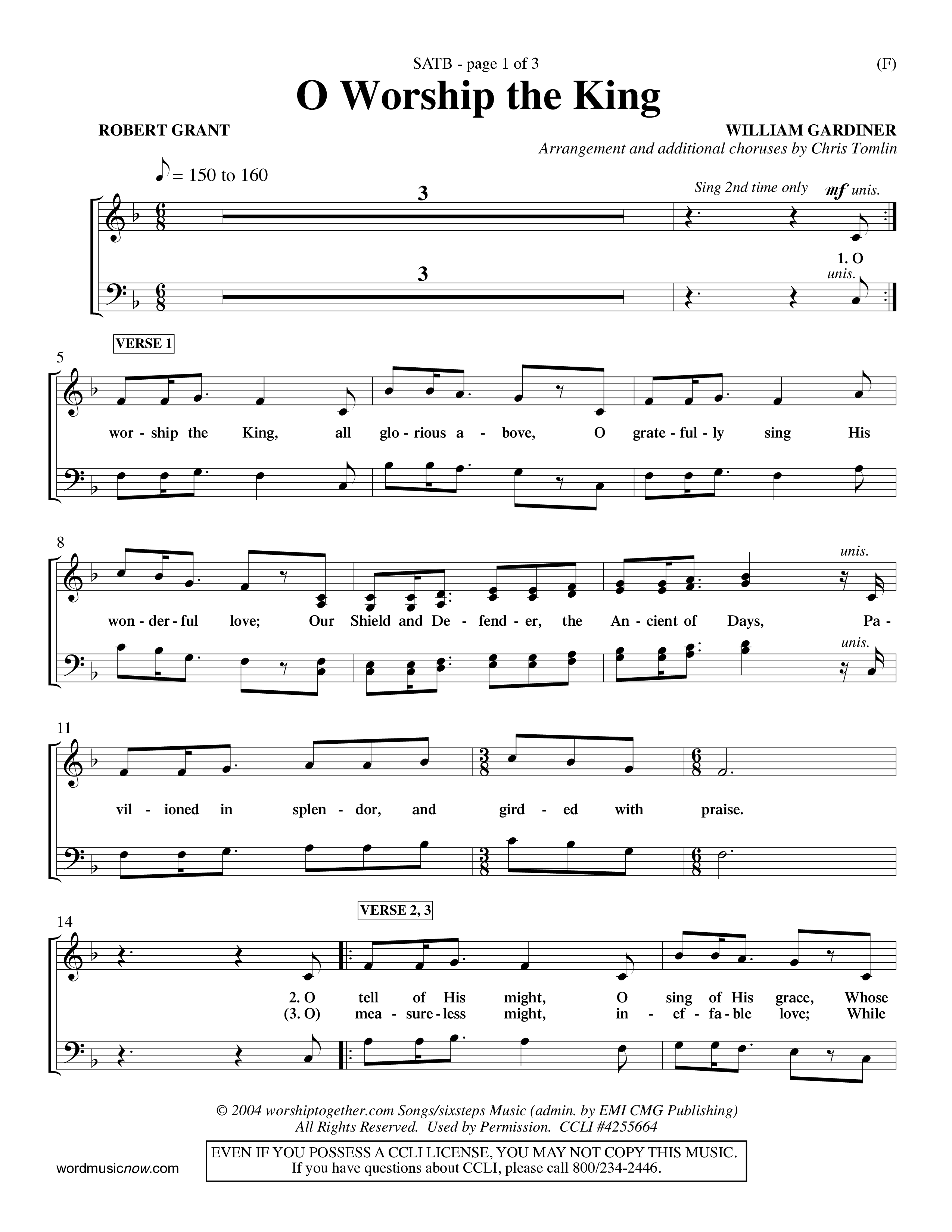 O Worship The King (Choral Anthem SATB) Sheet Music PDF (Word Music ...