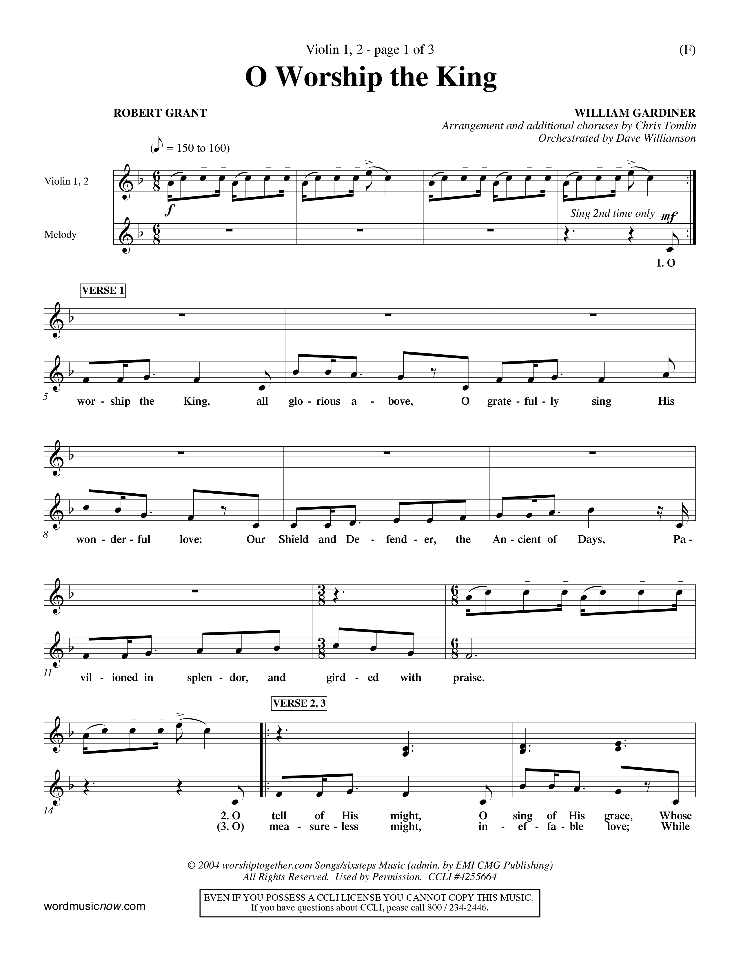 O Worship The King (Choral Anthem SATB) Violin Sheet Music PDF (Word ...